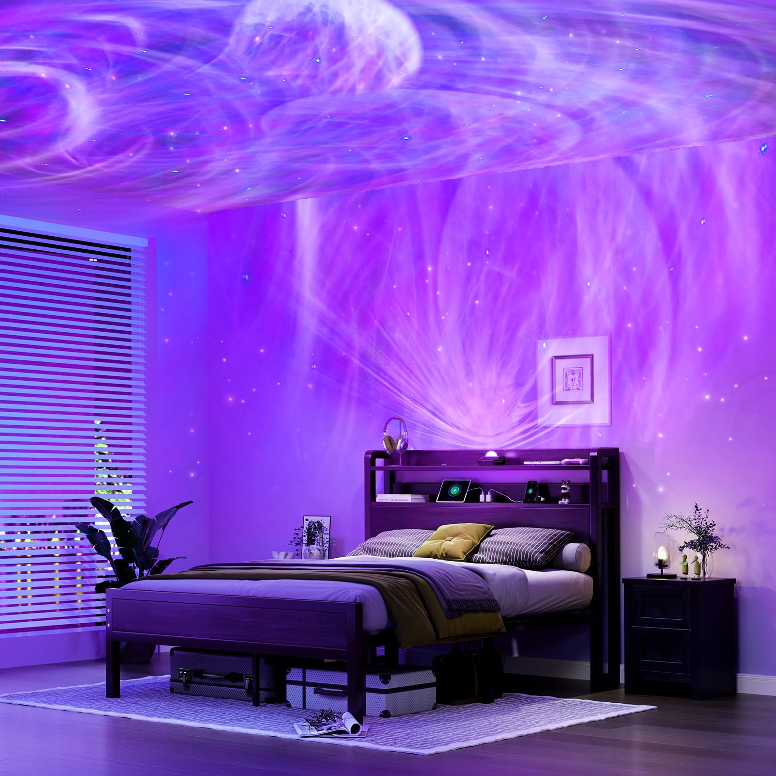 Amazon.com: AMERLIFE Queen Size Bed Frame with Galaxy Star Projector ...