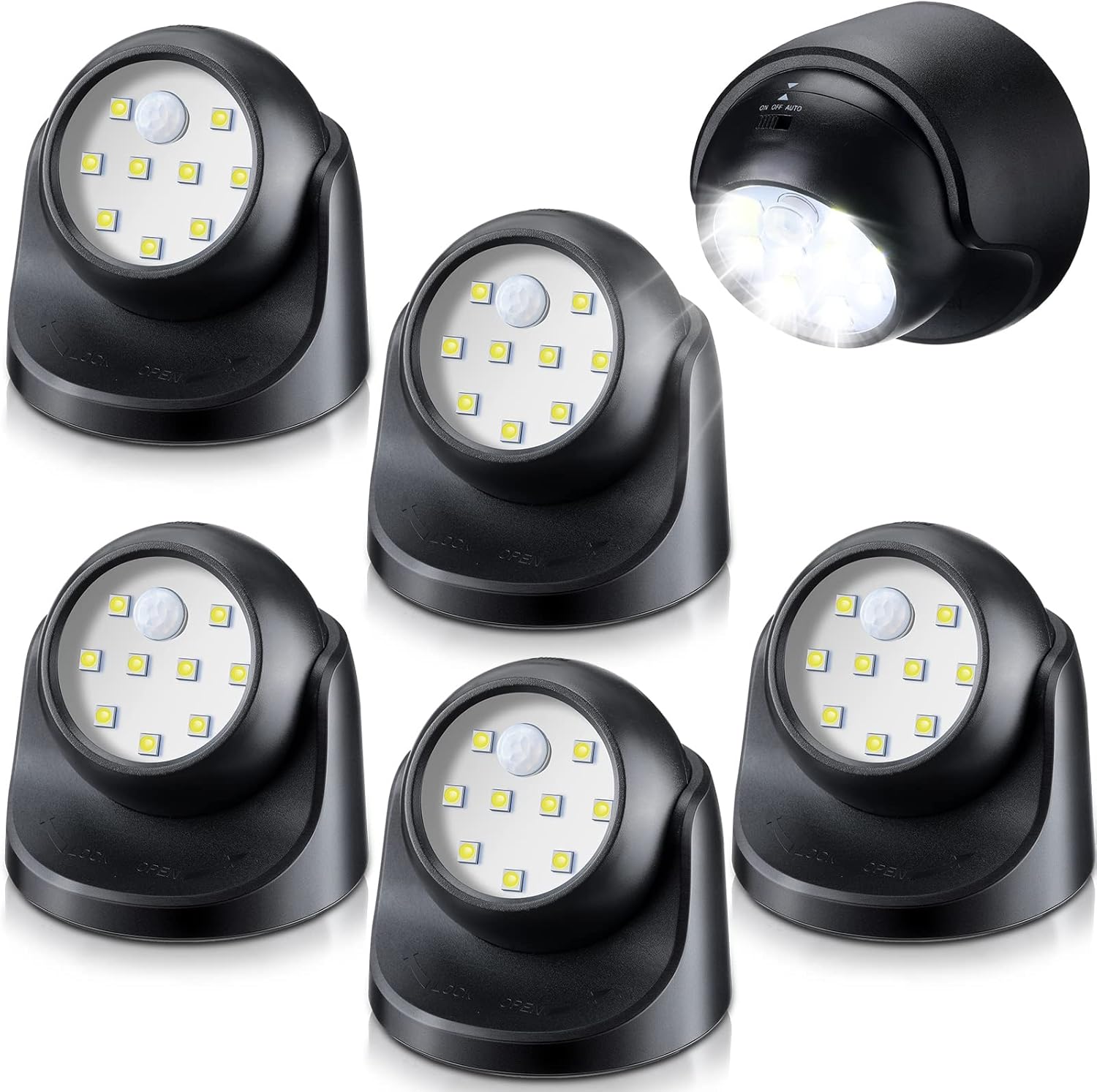 Reginary 6 Pieces Battery Powered Motion Sensor Lights 9 Led Motion ...