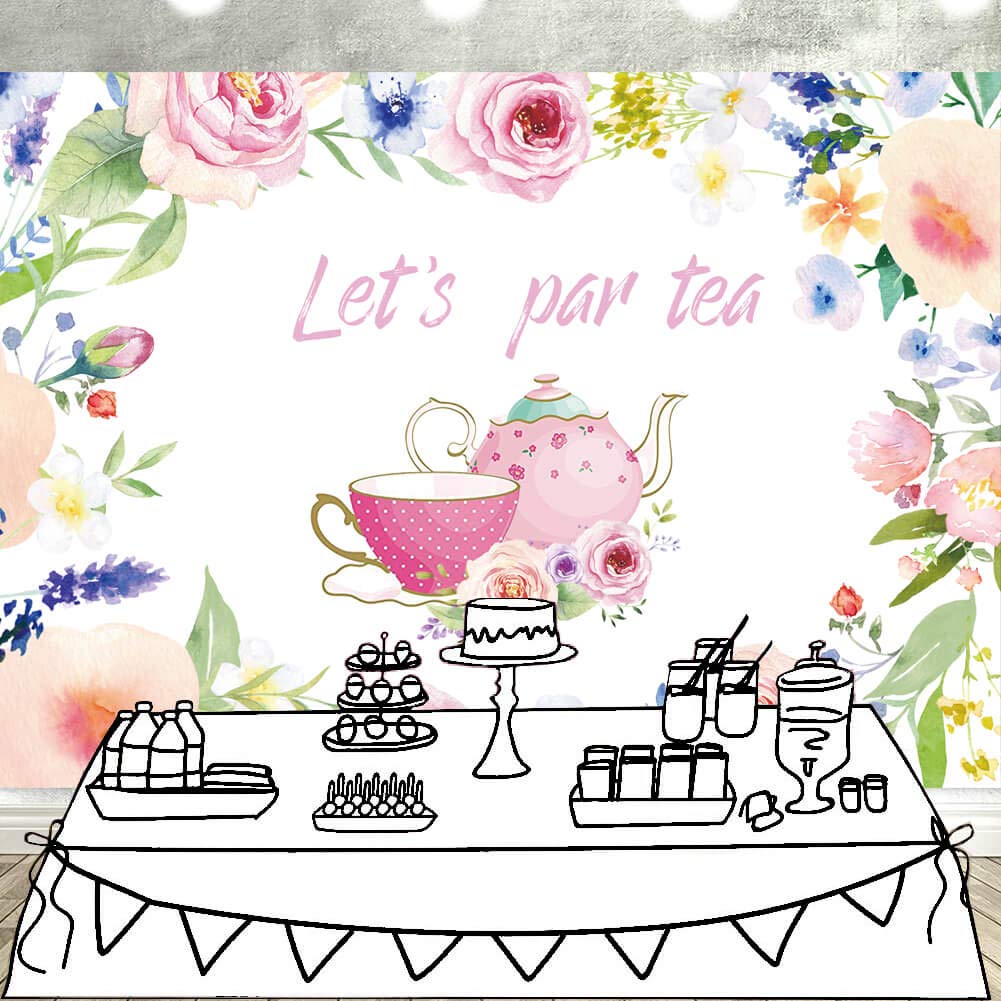7x5FT Let's Par Tea Photography Backdrop Tea Time Photo Background ...
