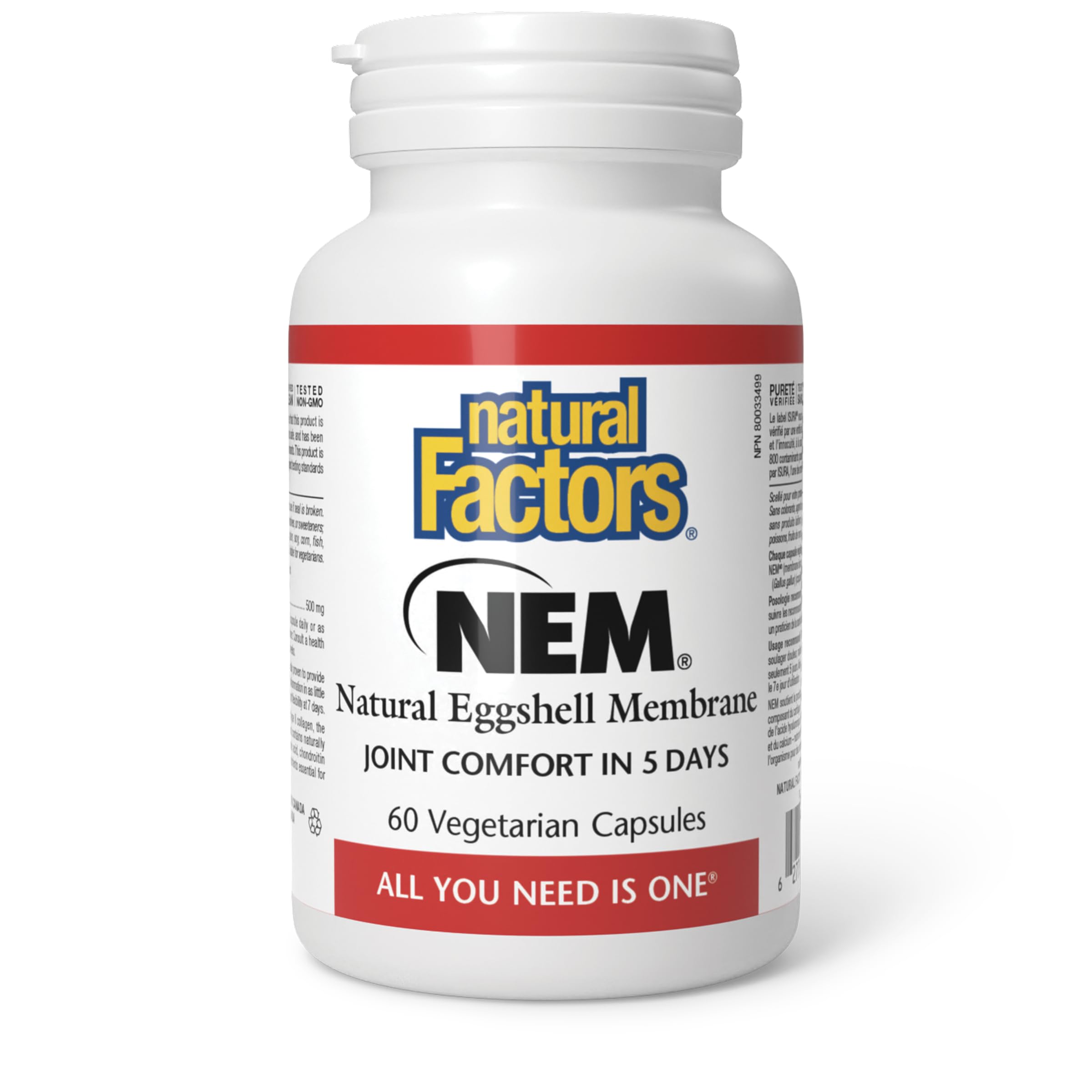 Natural Factors NEM Natural Eggshell Membrane 500 mg, 60 vegetarian ...