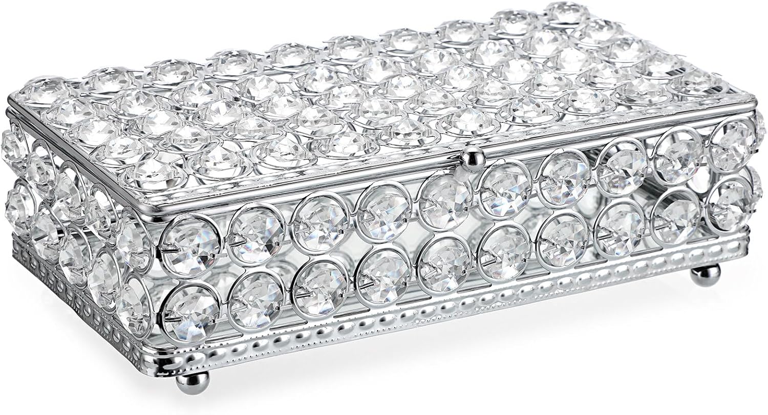 Amazon.com: Hipiwe Crystal Jewelry Trinket Box Rectangular Treasure ...