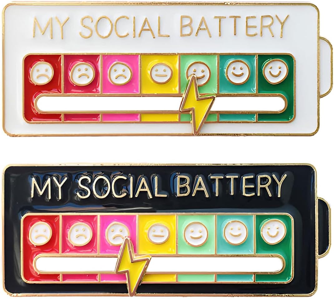 Social Battery Pin,2Pcs My Social Battery Badge,Alloy Adjustable ...
