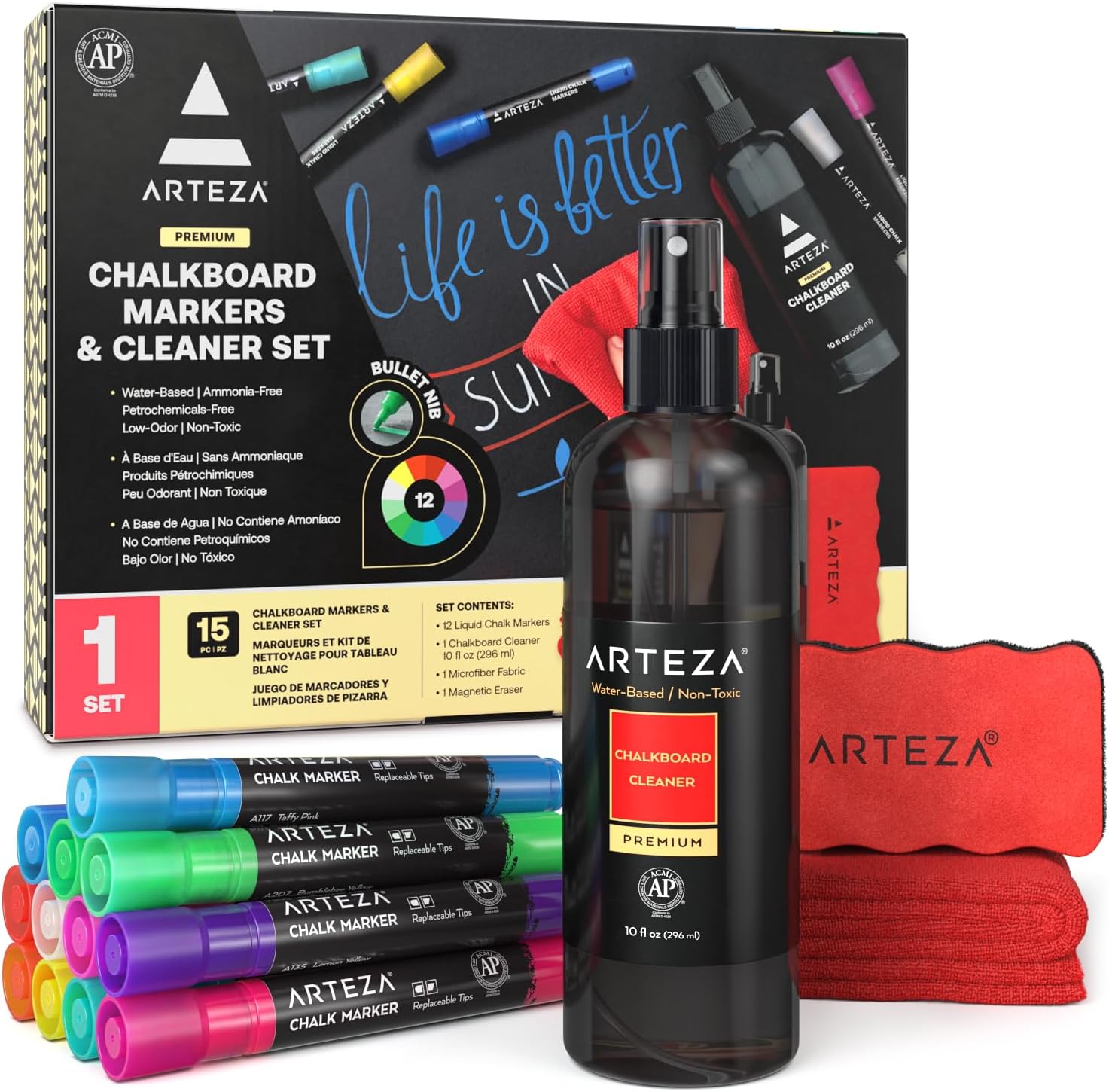 Amazon.com: Arteza Chalkboard Cleaner Set, 12 Assorted Color Chalk ...