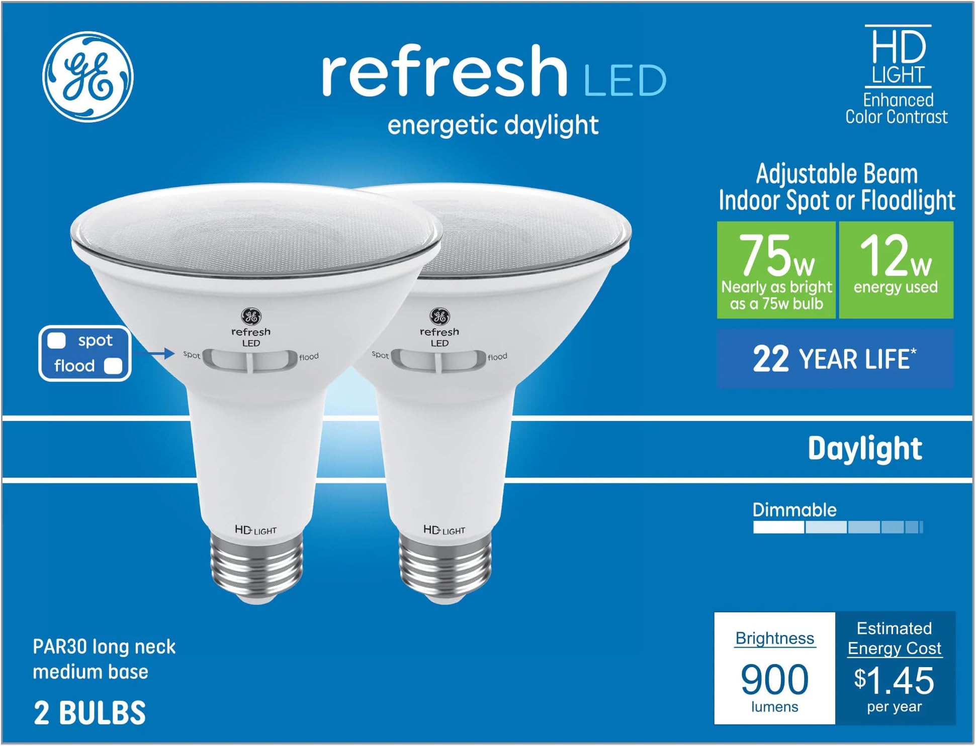 GE Refresh HD 75-Watt EQ LED Par30 Long Neck Daylight Adjustable Beam ...