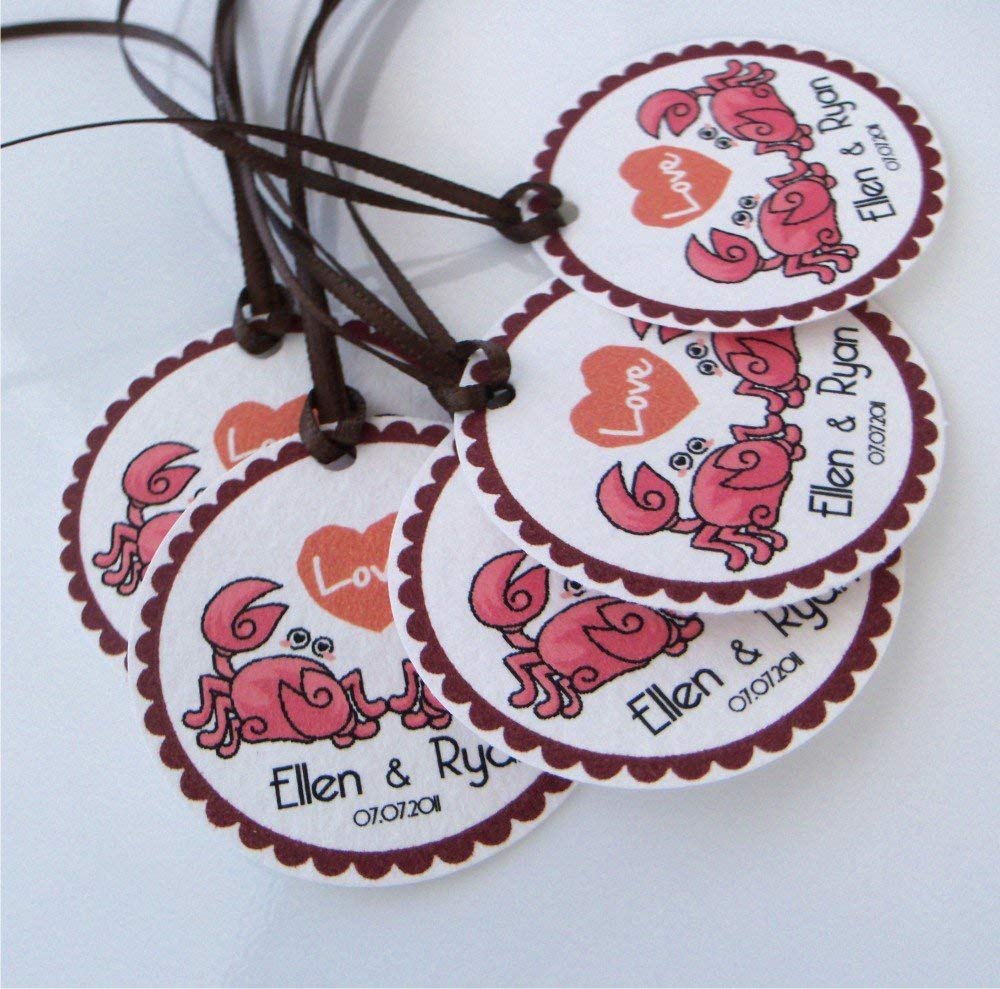 Amazon.com: Crab Theme Wedding Favor Tags - Personalized Circle Tags ...