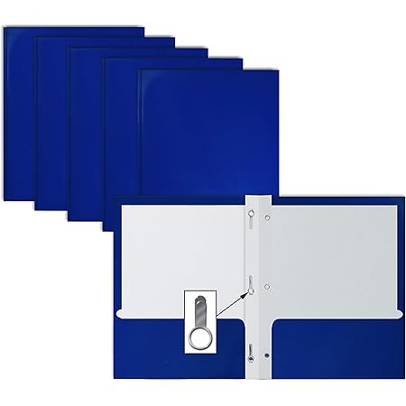 Amazon.com : 2 Pocket Glossy Blue Paper Folders with Prongs, 25 Pack ...