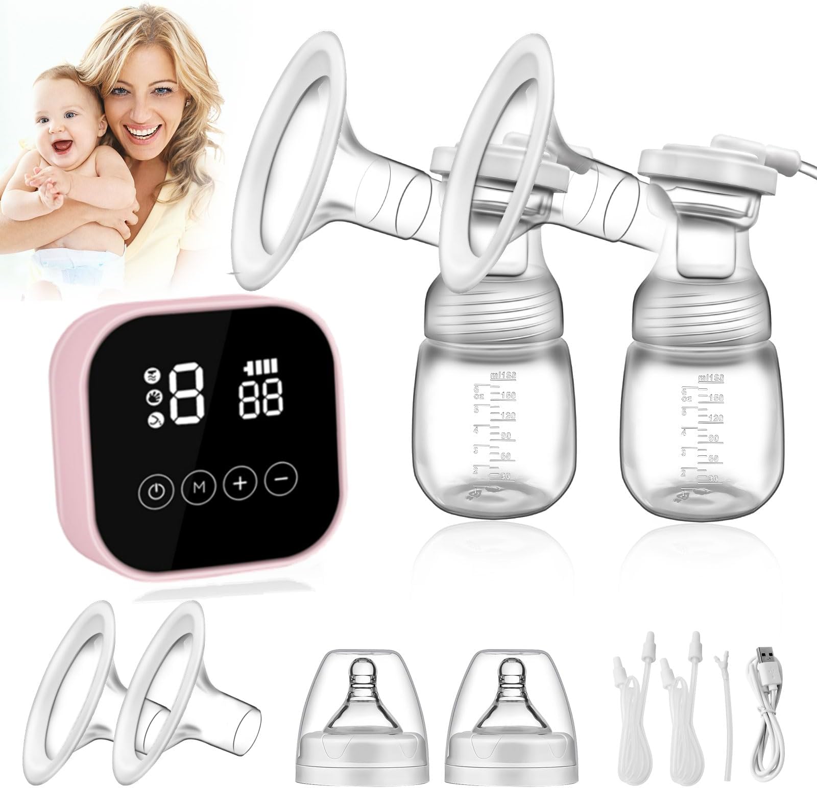 Doble Extractor de Leche Electrico, 4 Modos y 9 Niveles, Sacaleches ...