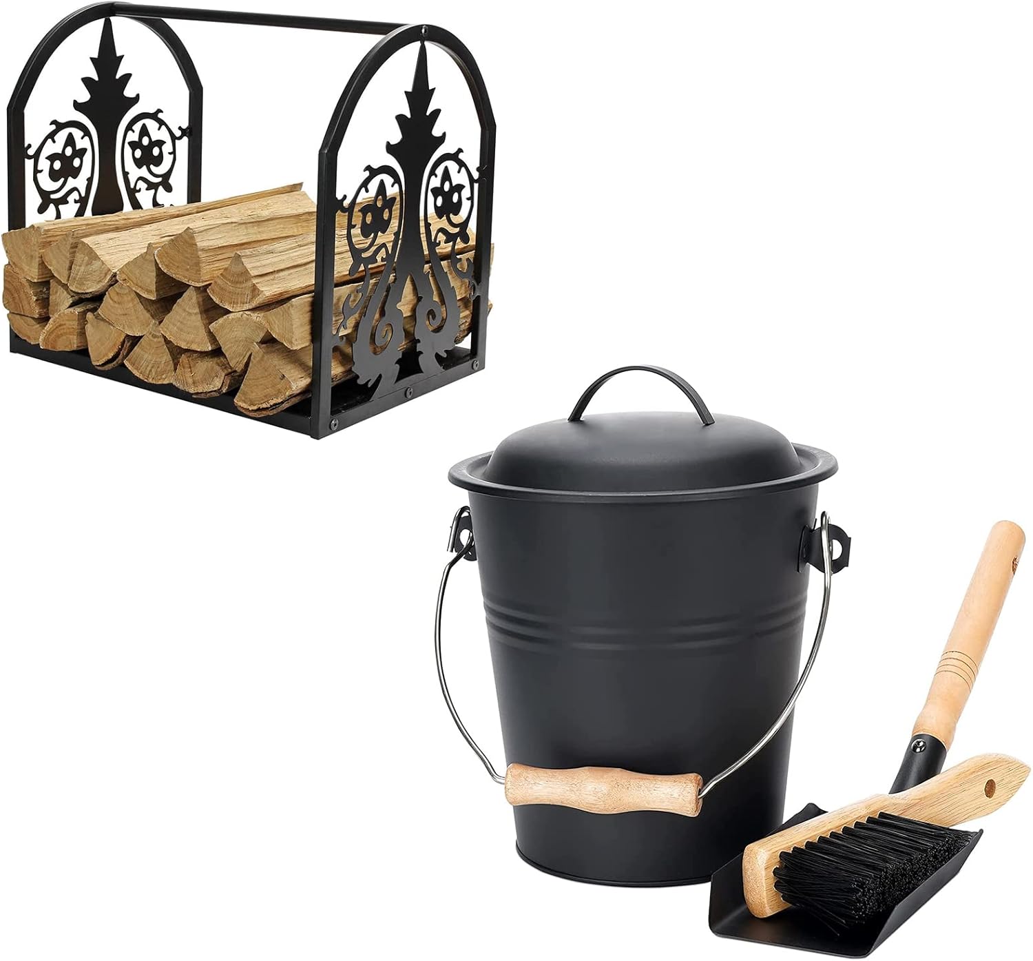 Amazon.com: Mini Ash Bucket with Lid + Unique Firewood Log Rack, : Home ...