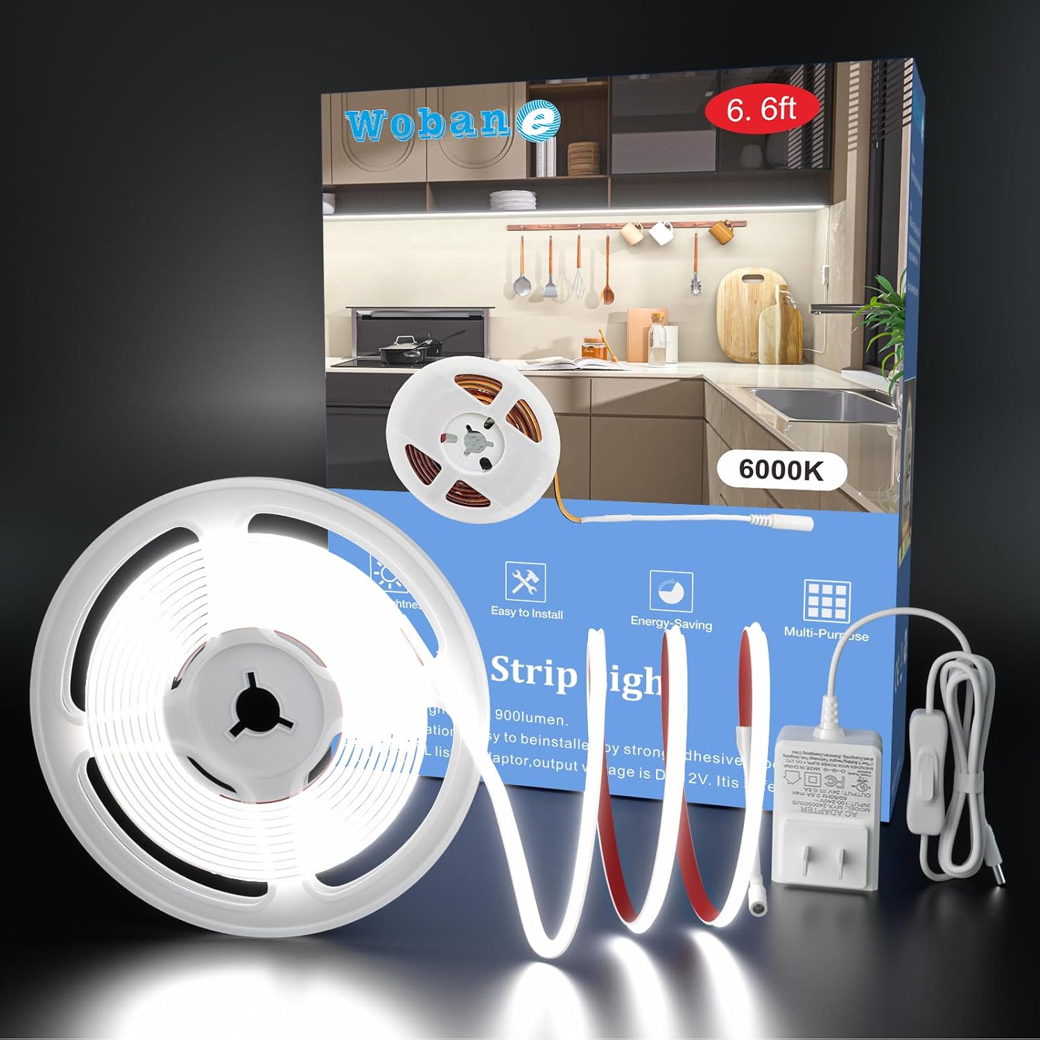 WOBANE Under Cabinet Lighting,Flexible COB LED Strip Light,Under ...