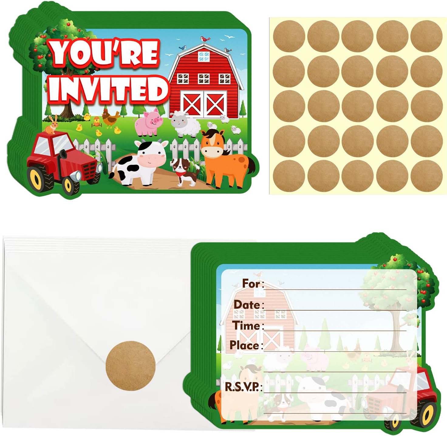 Amazon.com: NIAYOU 20 Pcs Farm Animal Birthday Invitations, Farm Animal ...