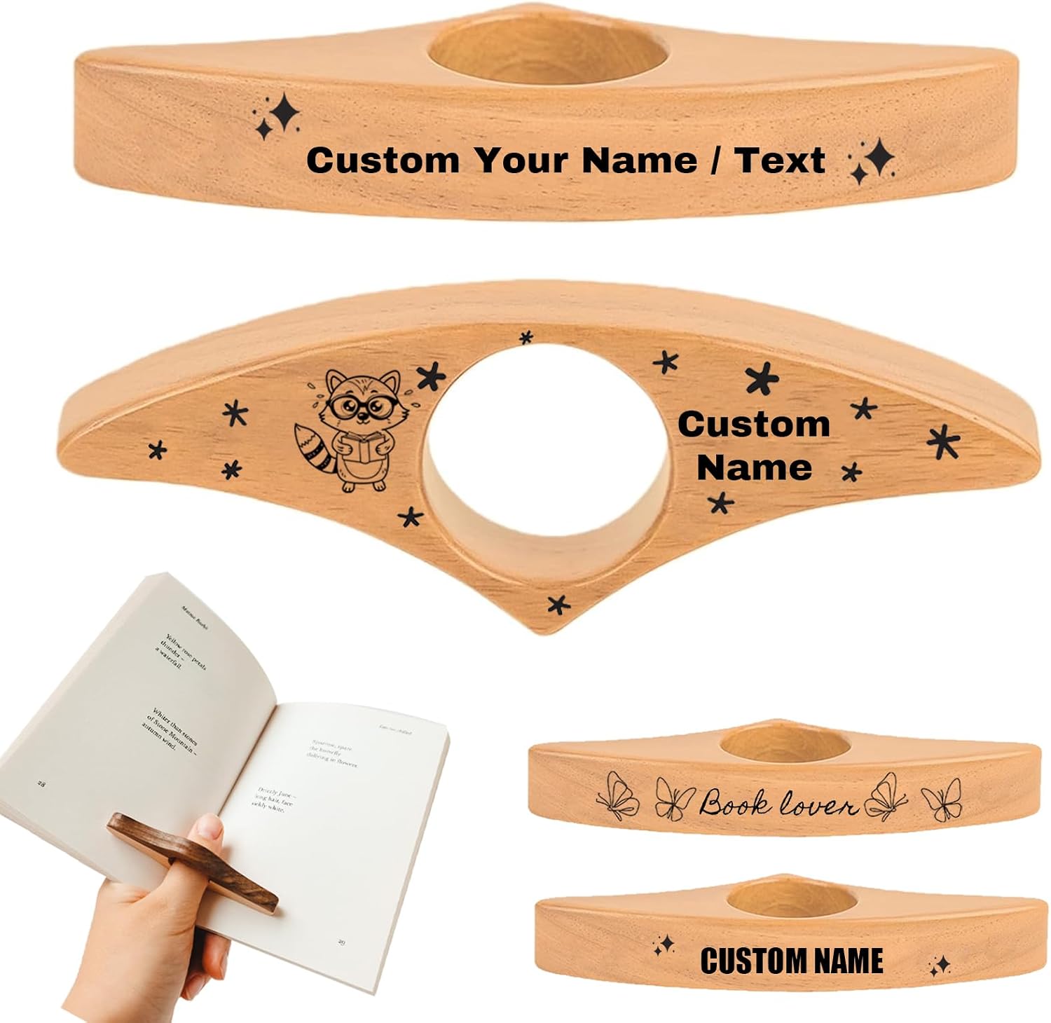 Amazon.com: Custom Wood Thumb Book Page Holder, Personalized Wooden ...