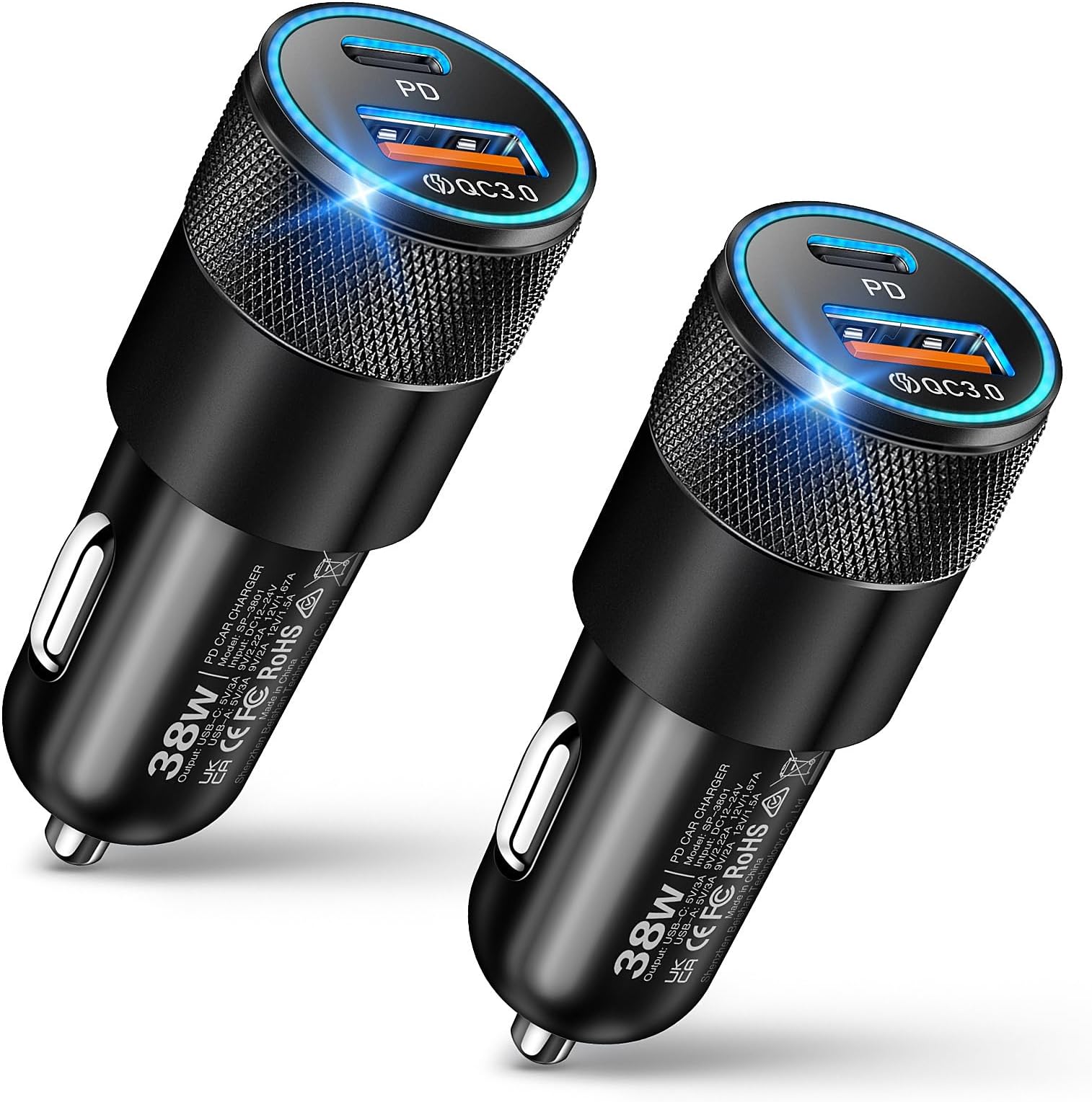 Amazon.com: USB C Car Charger, 2 Pack 38W Dual Ports USB-C & USB-A Car Charger Adapter Fast ...