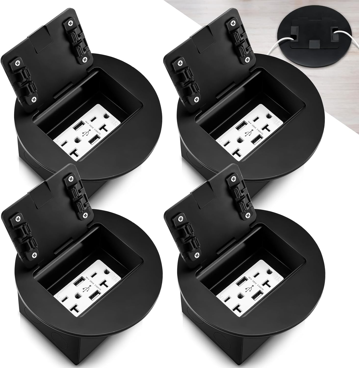 Kanayu Recessed Floor Outlet 3.98"x3.66"x3.15" 1-Gang with 4.8A USB ...