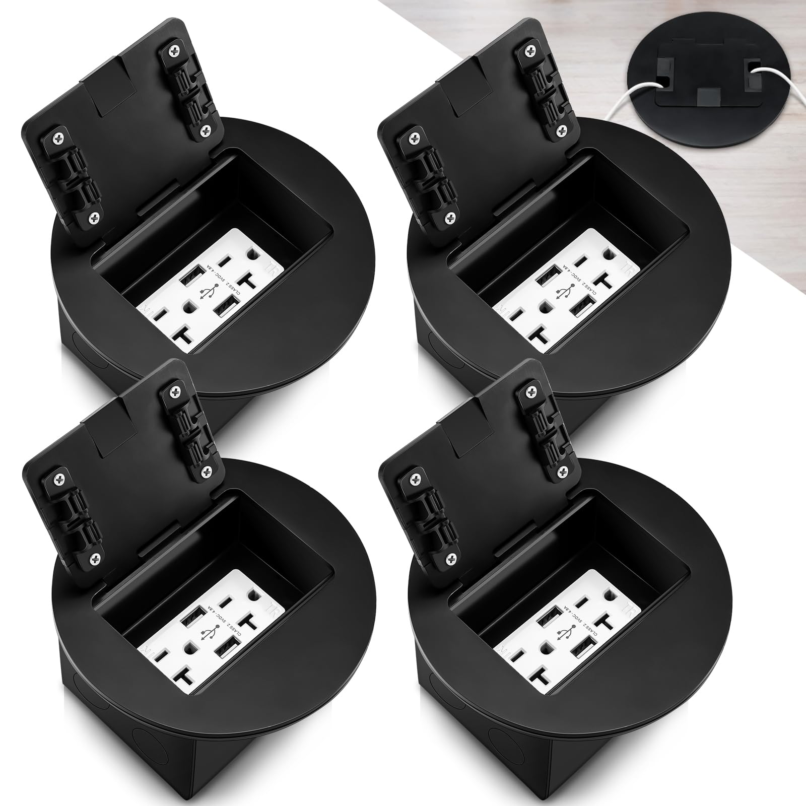 Kanayu Recessed Floor Outlet 3.98"x3.66"x3.15" 1-Gang with 4.8A USB ...