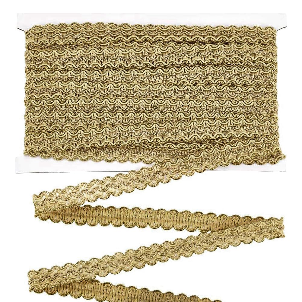 FINGERINSPIRE 12m 15mm Gold Edge Woven Braid Trim Handmade Polyester ...