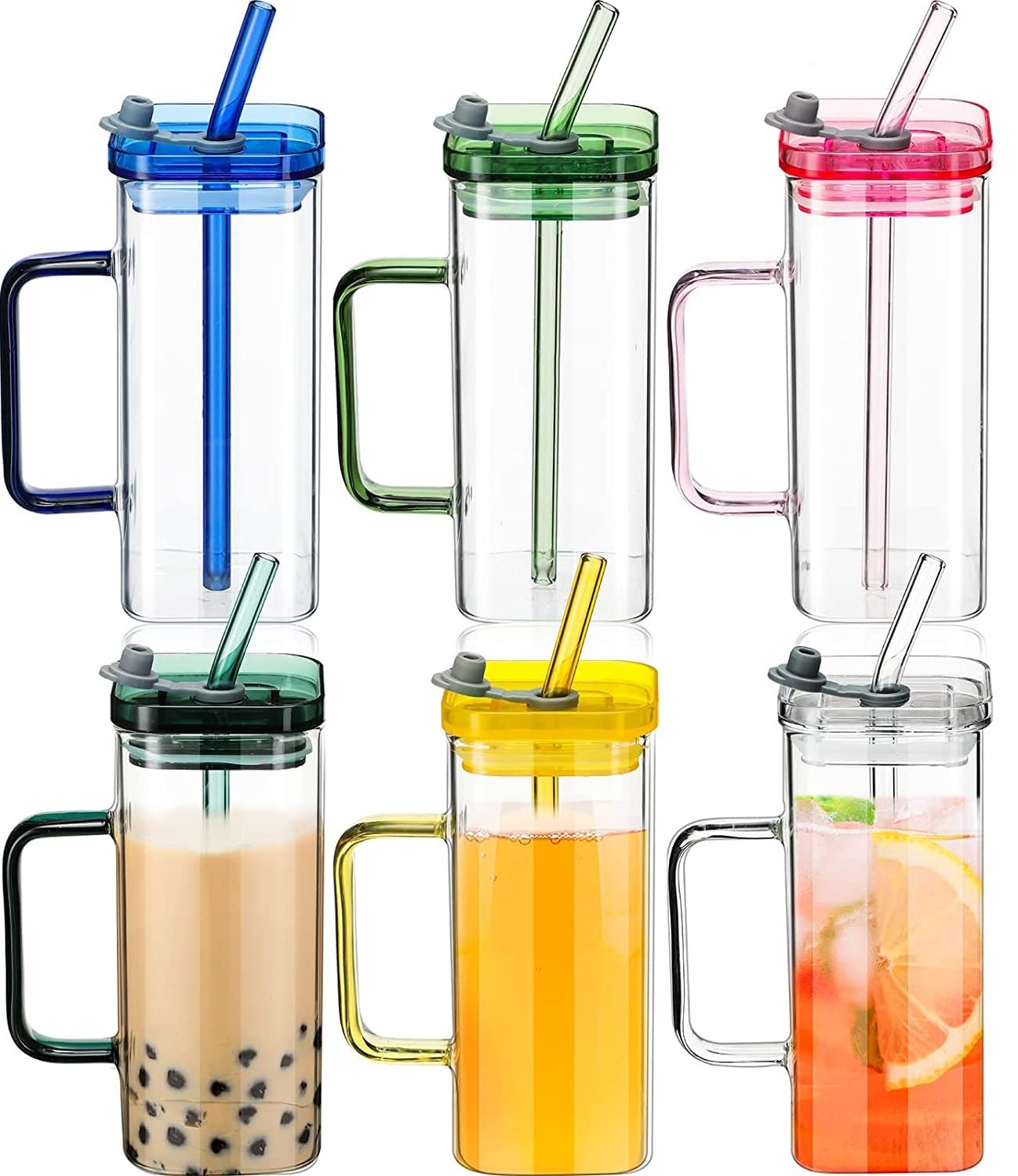 Buy KHOLAD Glass Tumbler with Glass Straw and Lid 400ml, Square ...