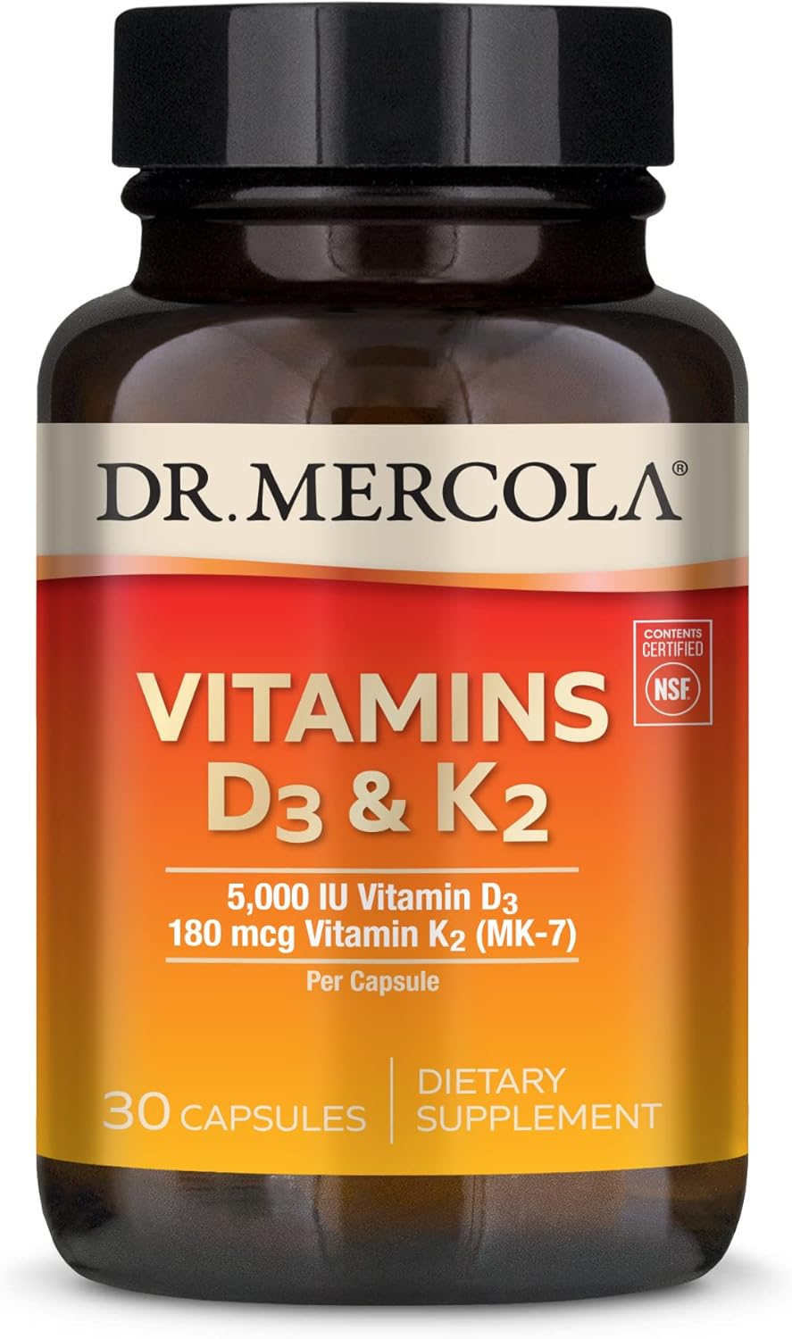 Amazon.com: Dr. Mercola Vitamins D3 & K2 Dietary Supplement, 30 ...