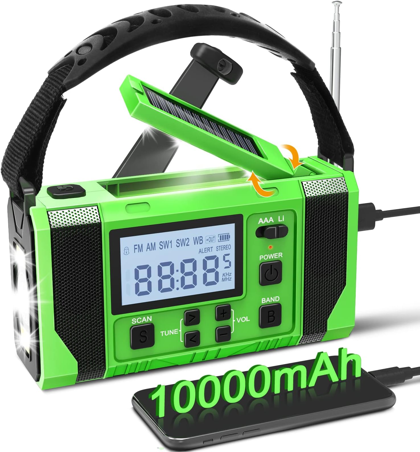 10000mah Kurbelradio Notfall Weltempfänger Solar Radio Kurbel Batterie Tragbare Notfallradio ...