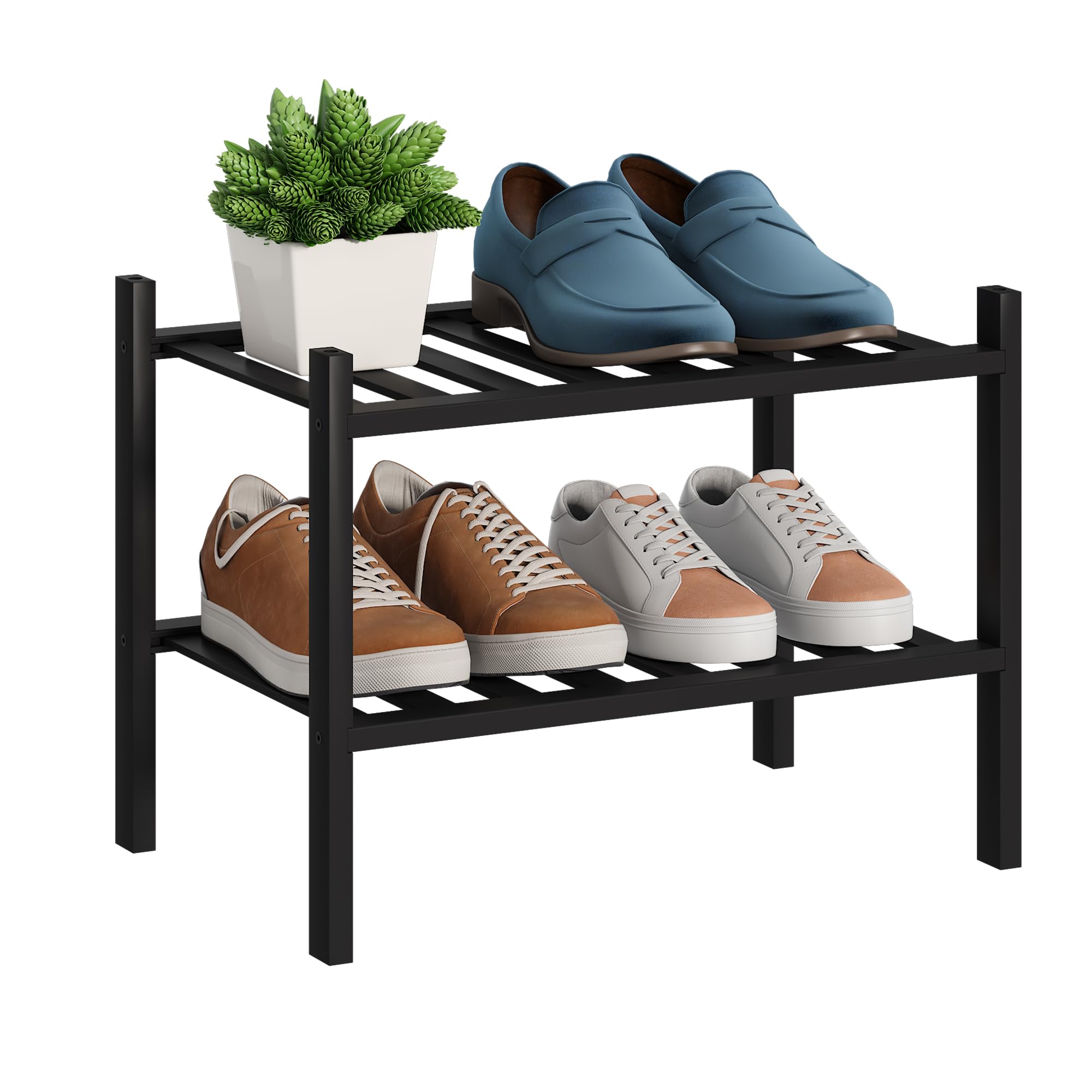 Amazon.com: BMOSU 2-Tier Bamboo Small Shoe Rack Premium Stackable Shoe ...