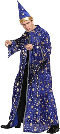 Amazon.com: Tusary Adults Wizard Costume Blue Wizard Cloak Stars Cape ...