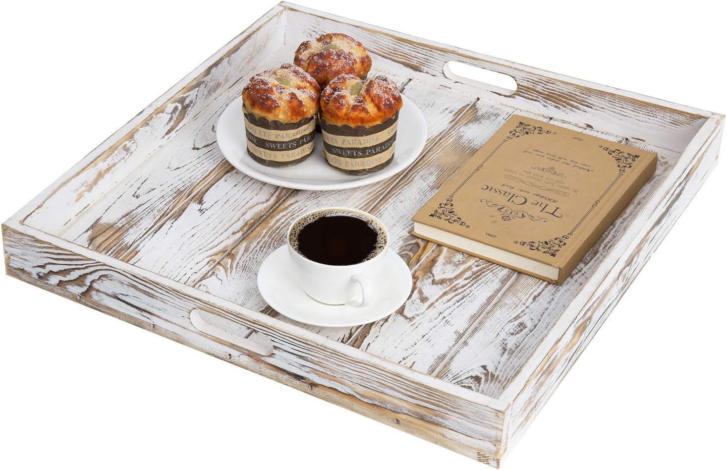 Amazon.com: 1919 inches Large Wooden Ottoman Tray with Handles - Square ...