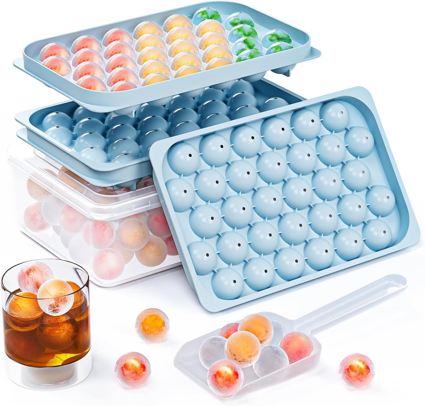 Amazon.com: NUOYANG Round Ice Cube Tray with Lid, Ice Ball Maker Mold ...