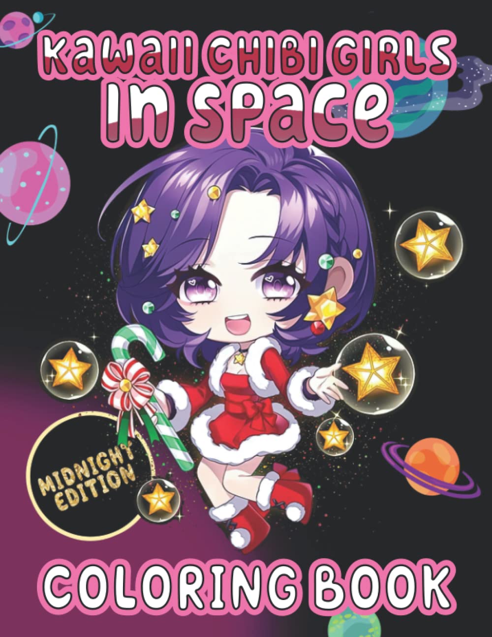 Buy Kawaii Chibi Girls in Space Coloring Book - Midnight Edition: Cute ...