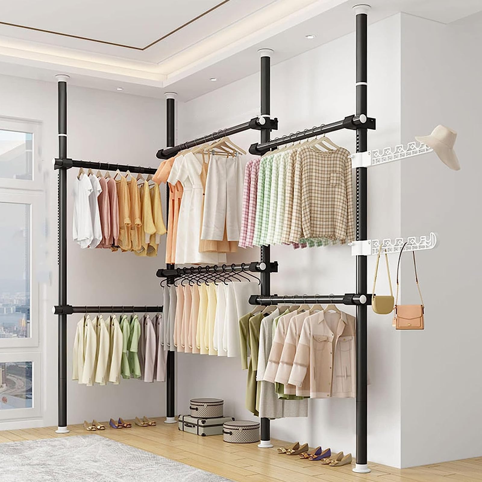 Yesbon Adjustable Clothes Rack, Floor to Ceiling Closet Garment Hanger ...