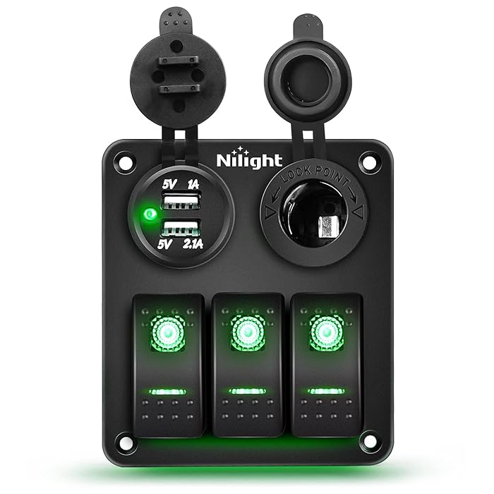 Buy Nilight 3 Gang Rocker Switch Panel with USB Charger and Cigar ...
