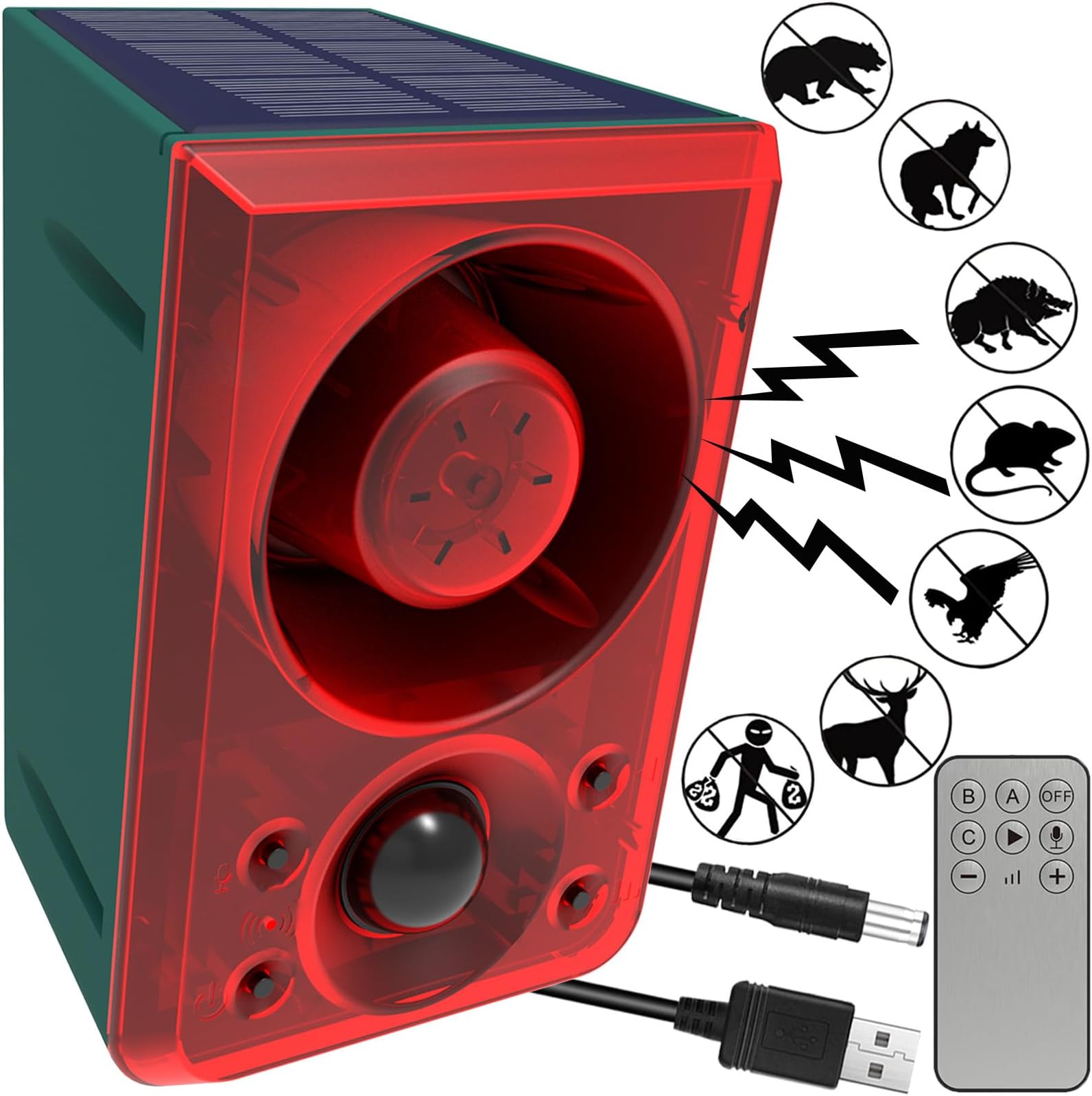 Solar Motion Sensor Alarm Outdoor - 130db Sound Security Siren Light ...