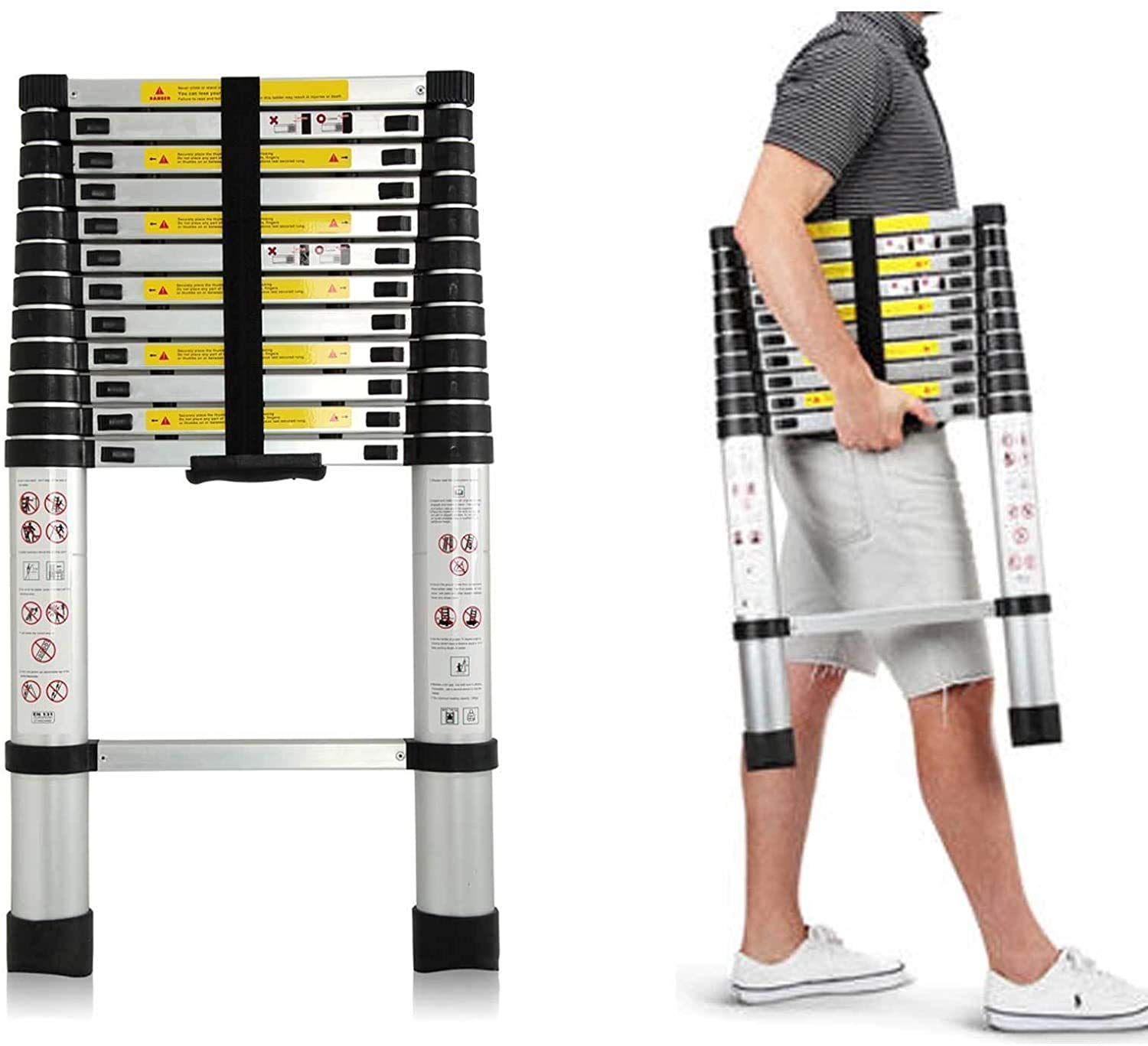 Buy 3.8m Telescopic Ladder Extendable Multi-Purpose Foldable Ladder ...