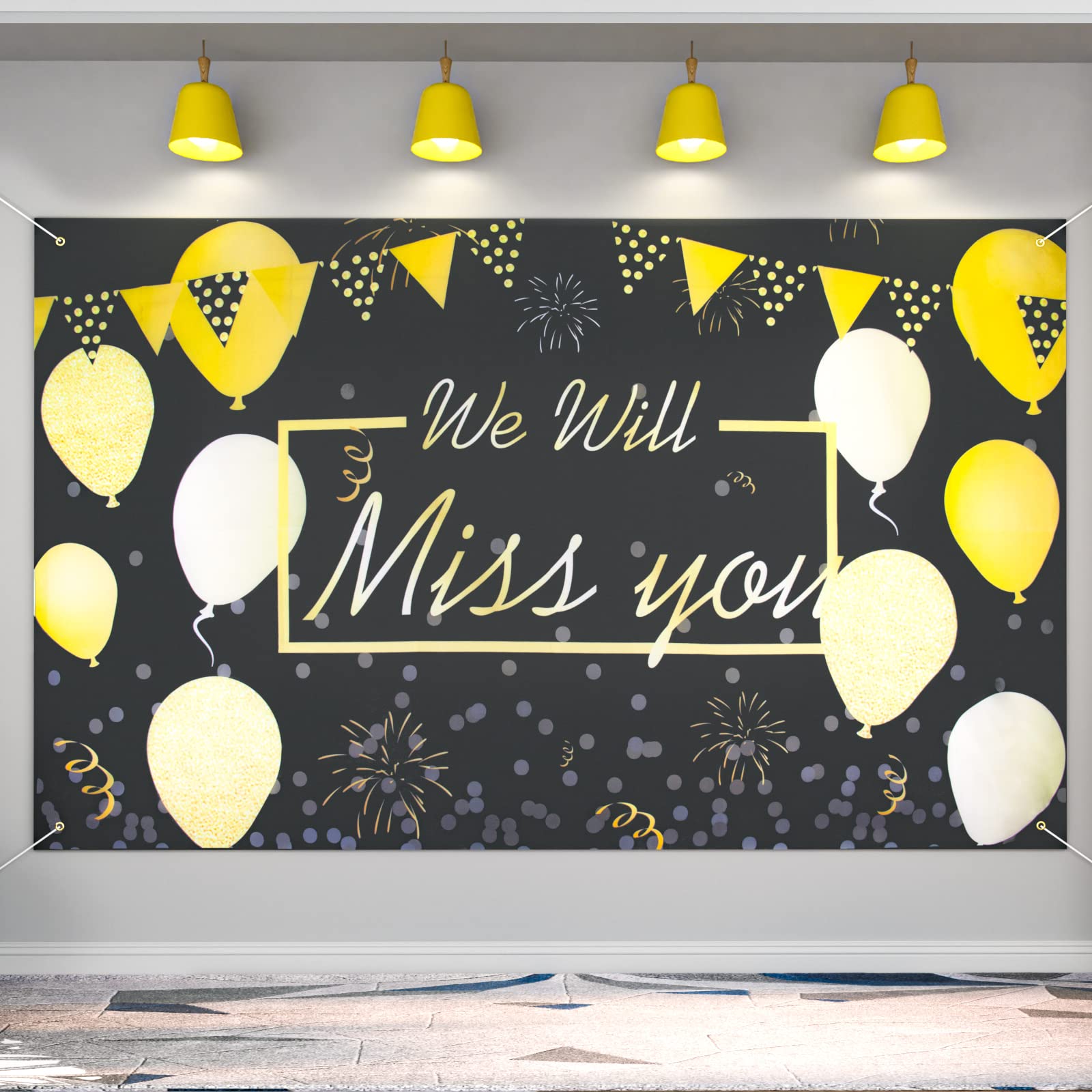We Will Miss You Banner, Black Gold Going Away Party Backdrop Extra ...