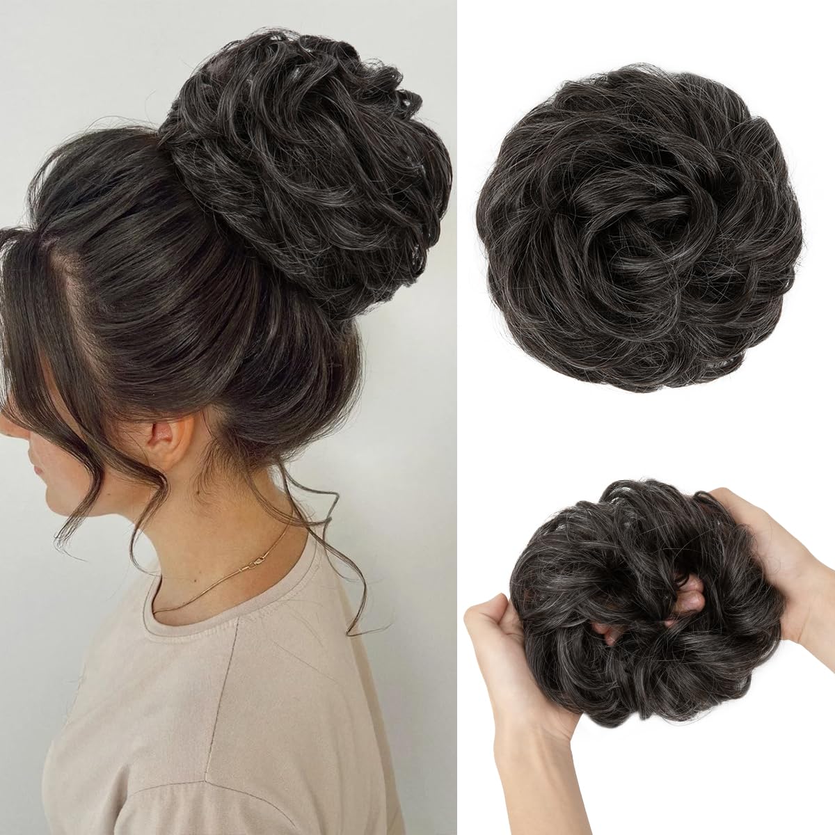 Amazon.com : CJL HAIR Large Messy Bun Hair Piece Wavy Curly Scrunchies ...