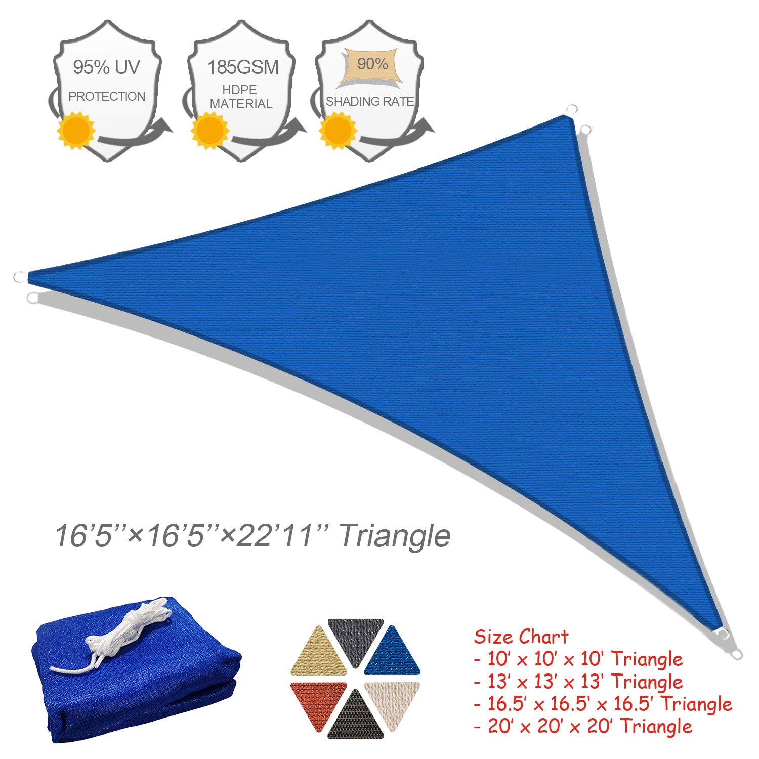 Snapklik.com : Sun Shade Sail,16x 16x 22 Blue Right Triangle Canopy ...