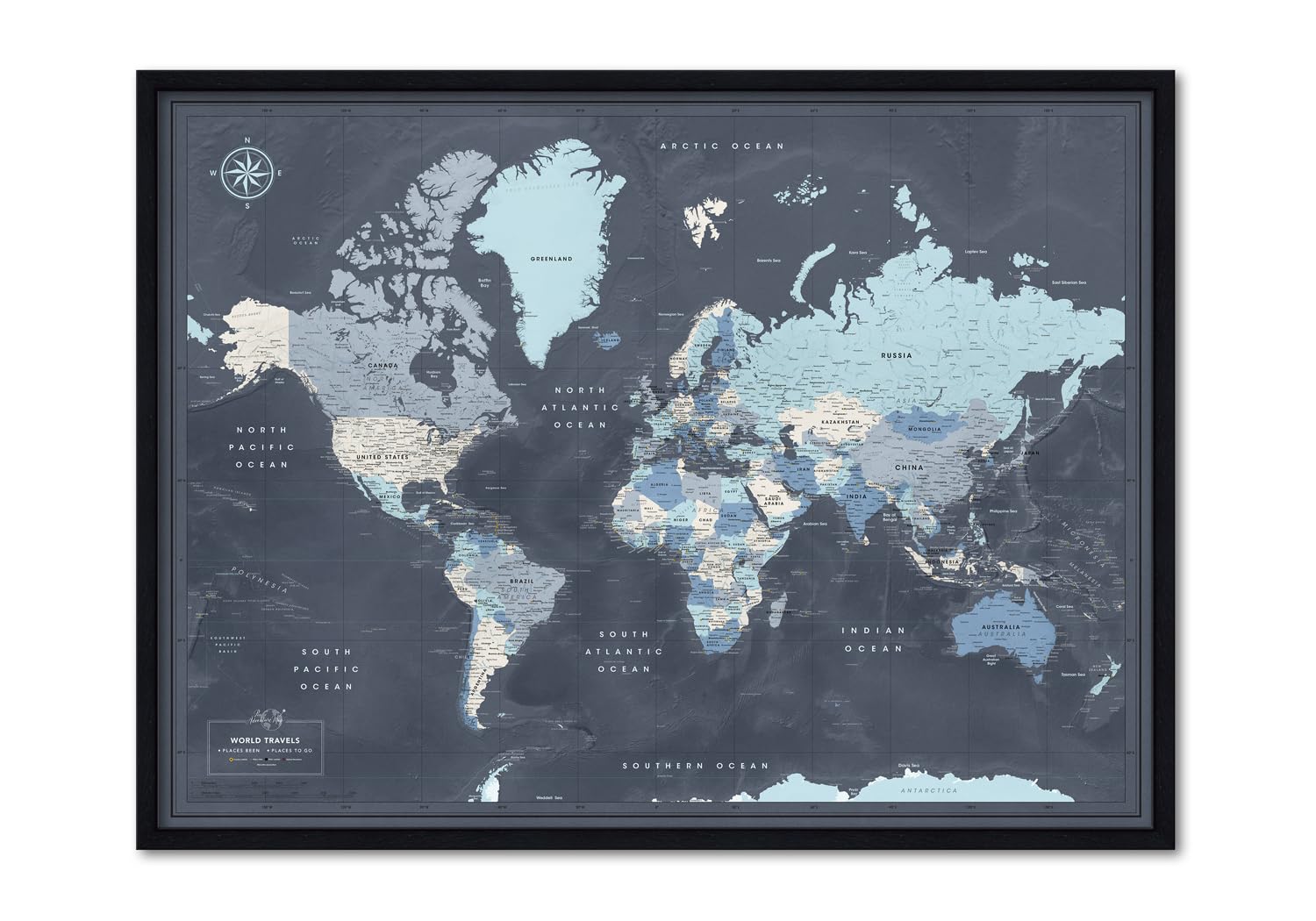 Amazon.com: Wall Map of The World With Push Pins - Framed Map With Pins ...