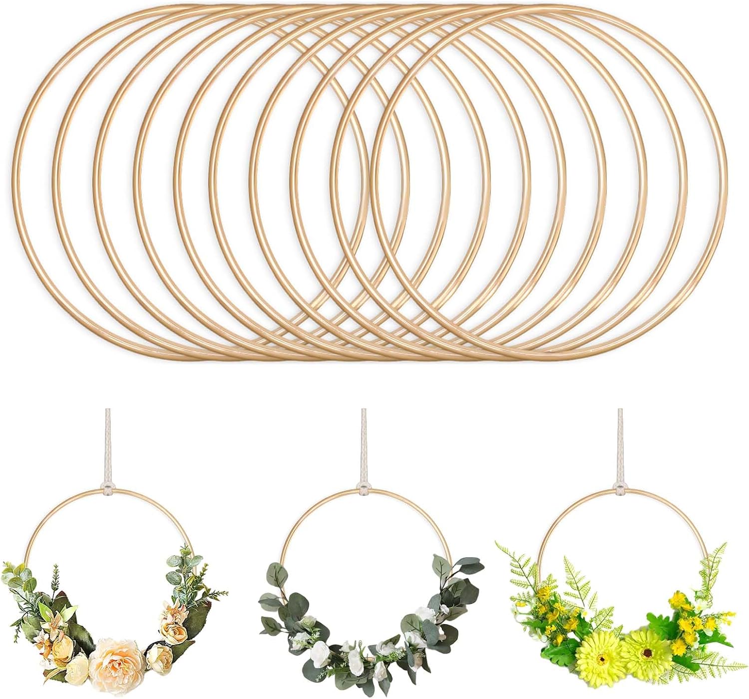 Abeillo 10 Pcs Gold Metal Floral Hoop Wreath 4 Inch Metal Craft Rings ...