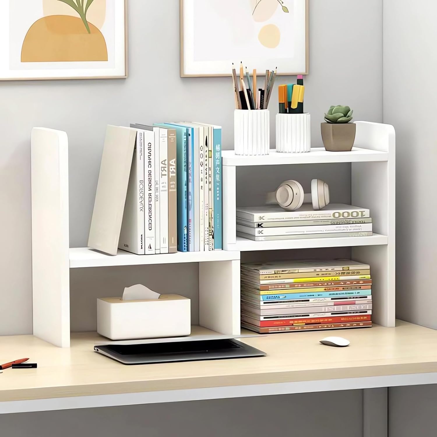 Desktop Organizer Rack, Office Desk Storage Shelf, Desktop Bookcase ...