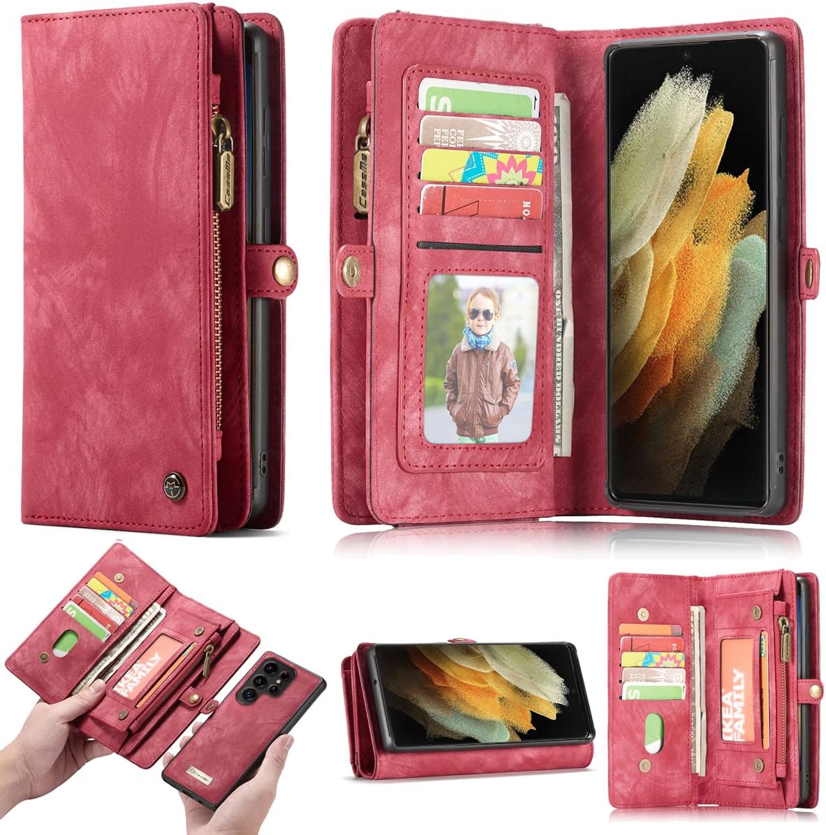 Amazon.com: Compatible with Samsung Galaxy S25 Ultra Leather Wallet Detachable Magnetic Case ...