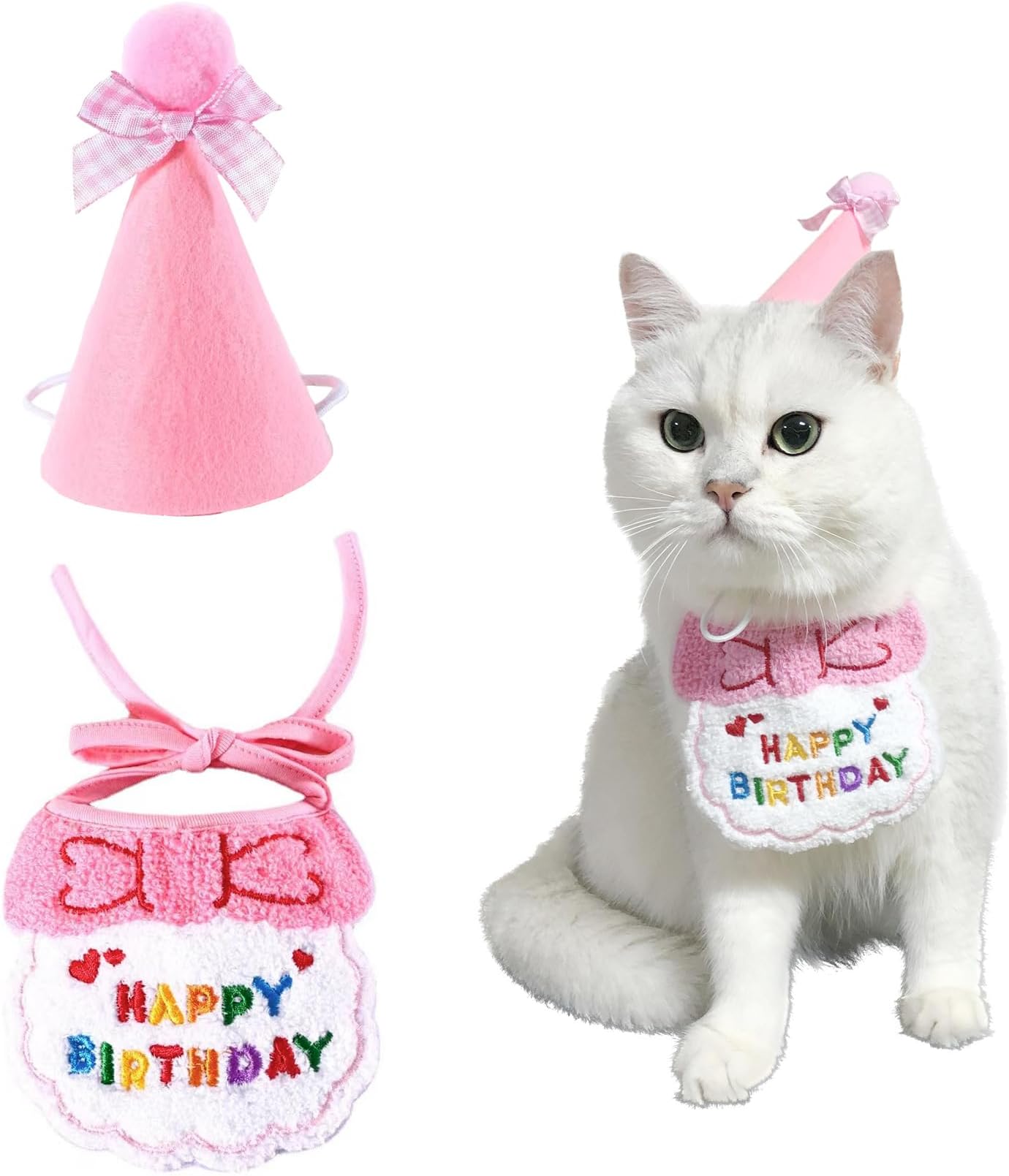 Amazon.com : Cat Birthday Bandana Scarf and Party Hat Set - Mini Doggy ...