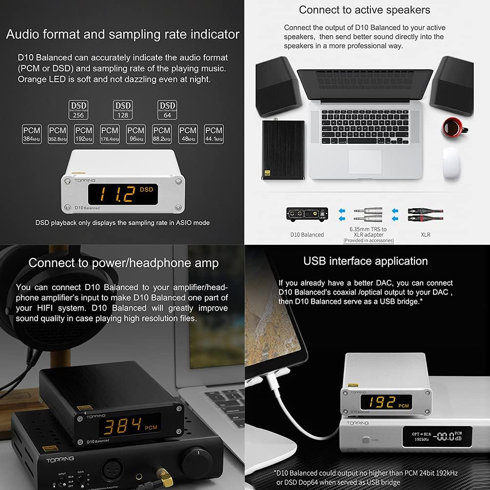 Topping D10 Balanced USB DAC ES9038Q2M XMOS XU208 PCM384kHz DSD256 HiFi ...