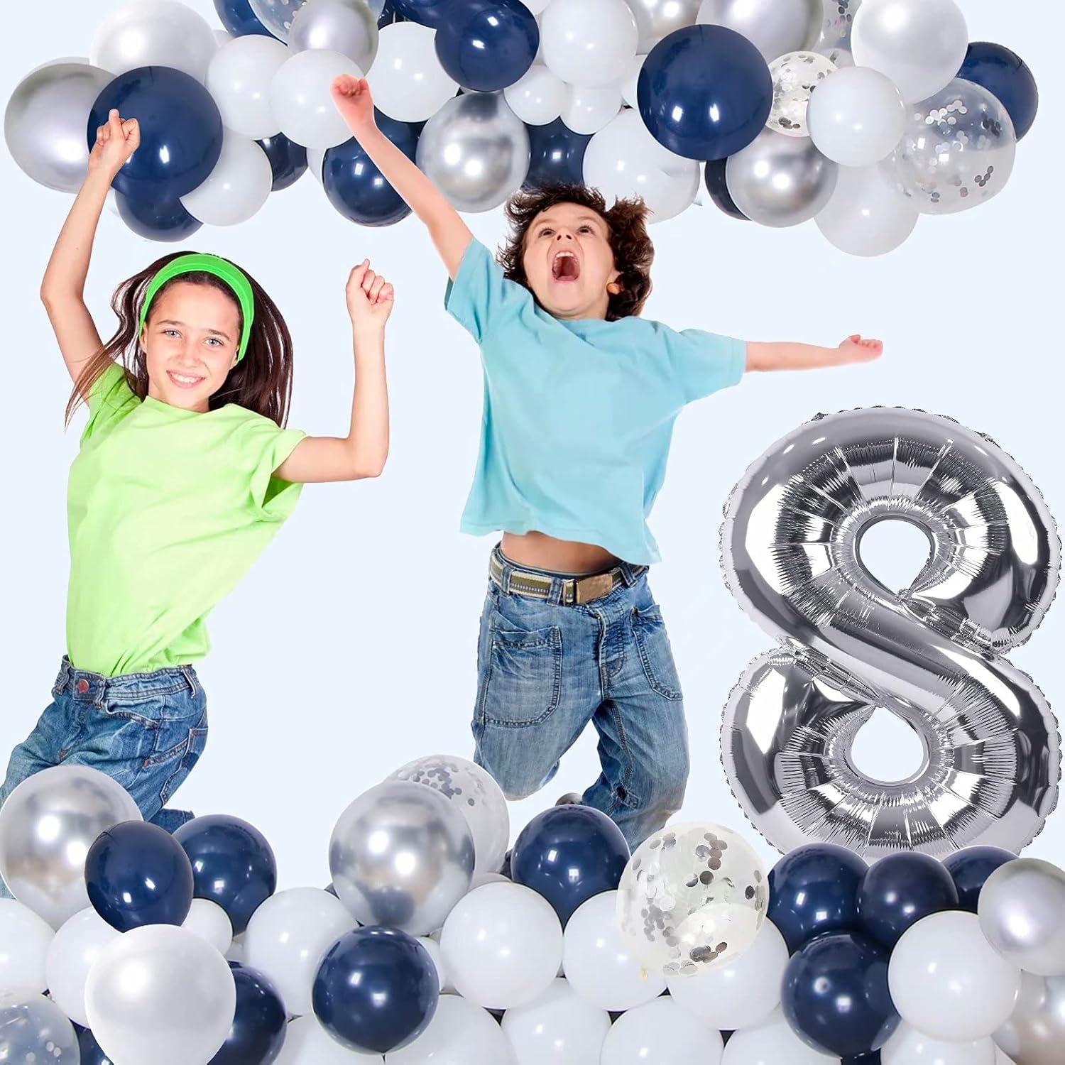8th Birthday Decoration Boys, Navy Blue White Balloon Arch Kit 8th ...