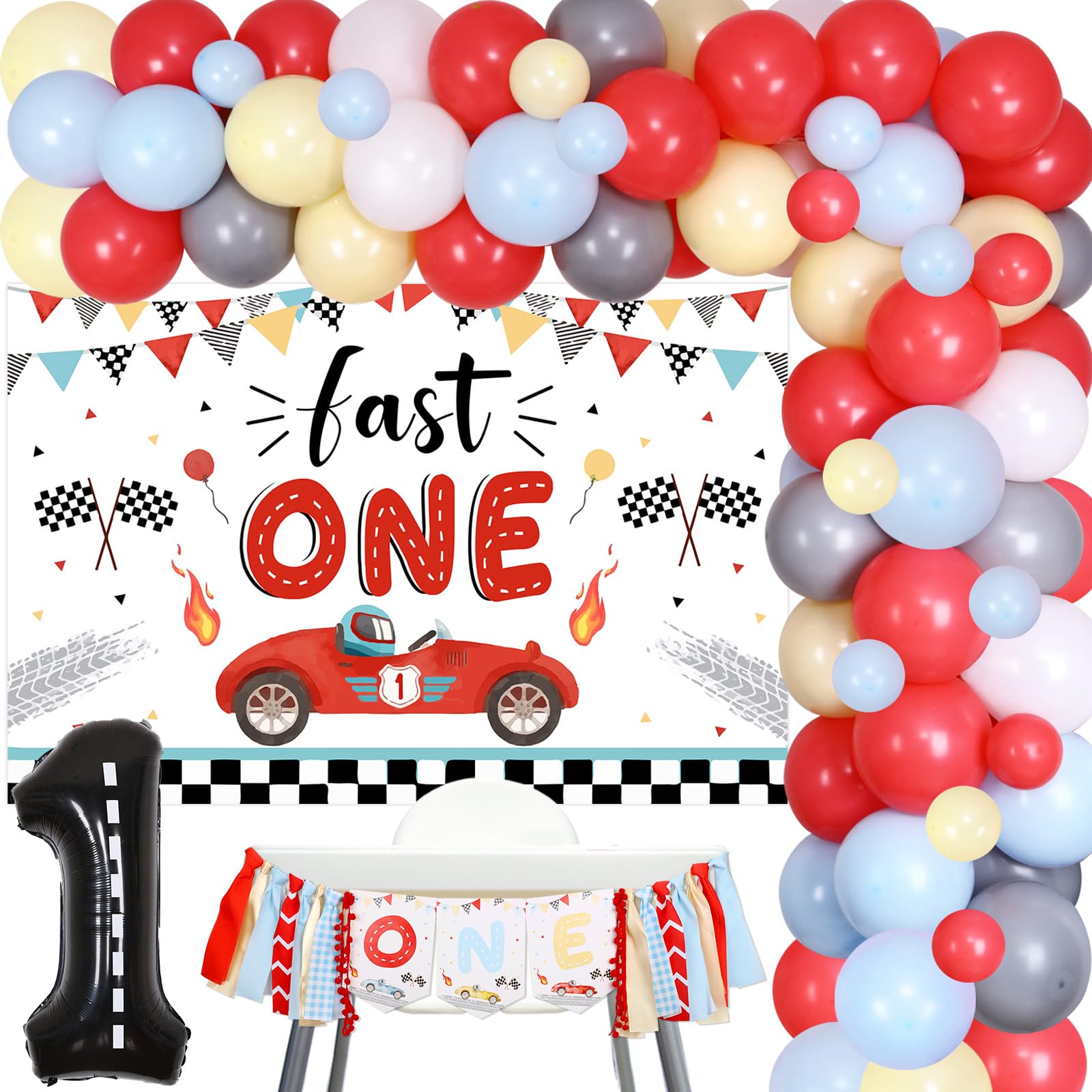 Amazon.com: JOYMEMO Fast One Race Car 1st Birthday Decorations for Boys ...