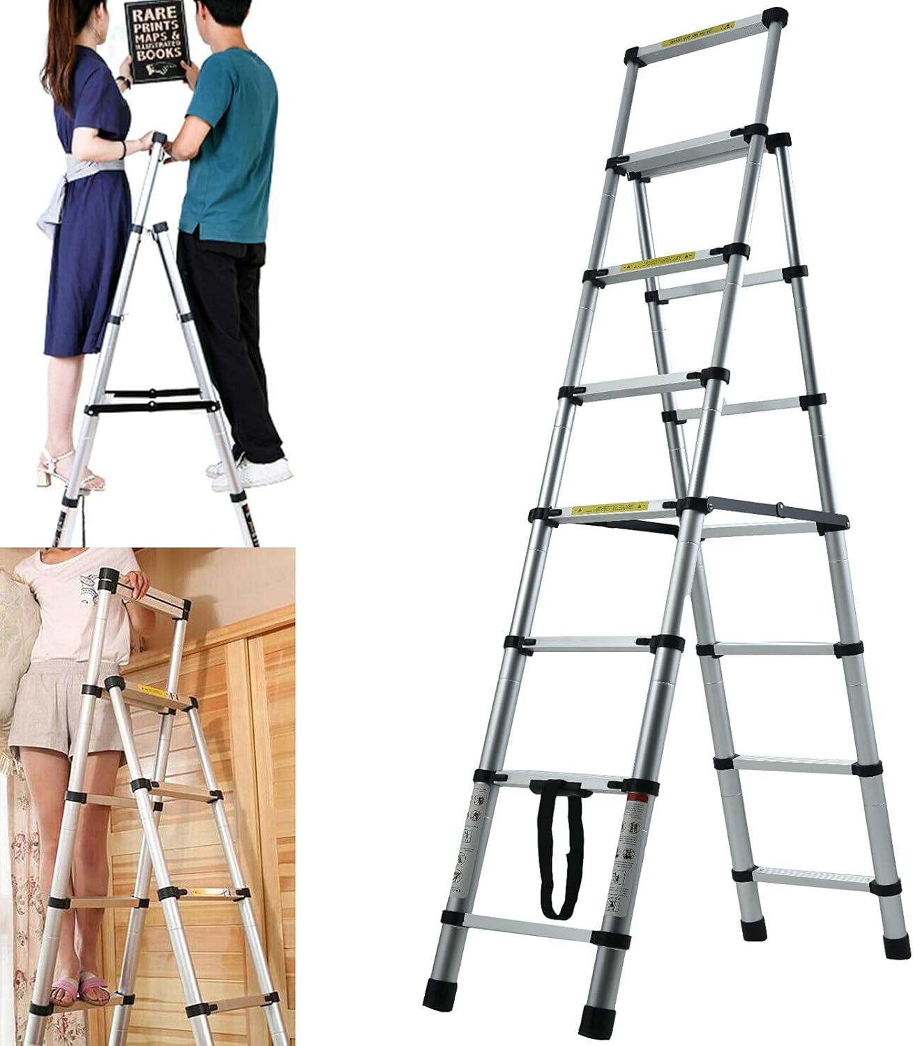 Home Ladder 7 Step Ladder Aluminium Heavy Duty Telescopic Stepladder ...