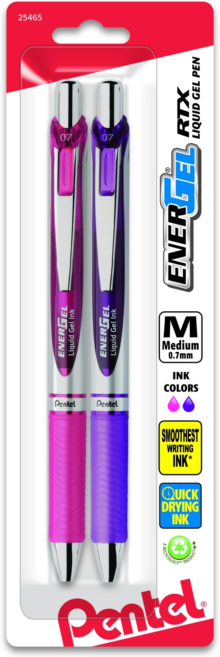 Amazon.com: Pentel EnerGel RTX Retractable Liquid Gel Pen, Medium Line, Metal Tip, Pink/Violet ...