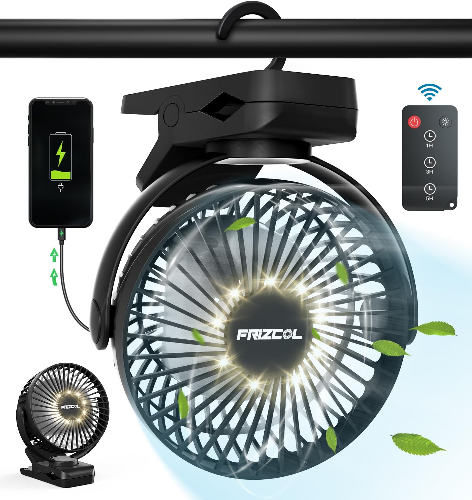 Amazon.com: Portable Camping Fan with Light, 180°Auto Oscillating ...