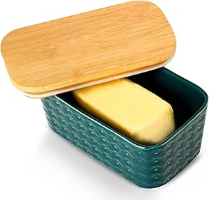 Amazon.com | Hasense Ceramic Butter Dish with Bamboo Lid, Large Butter Container for Countertop ...