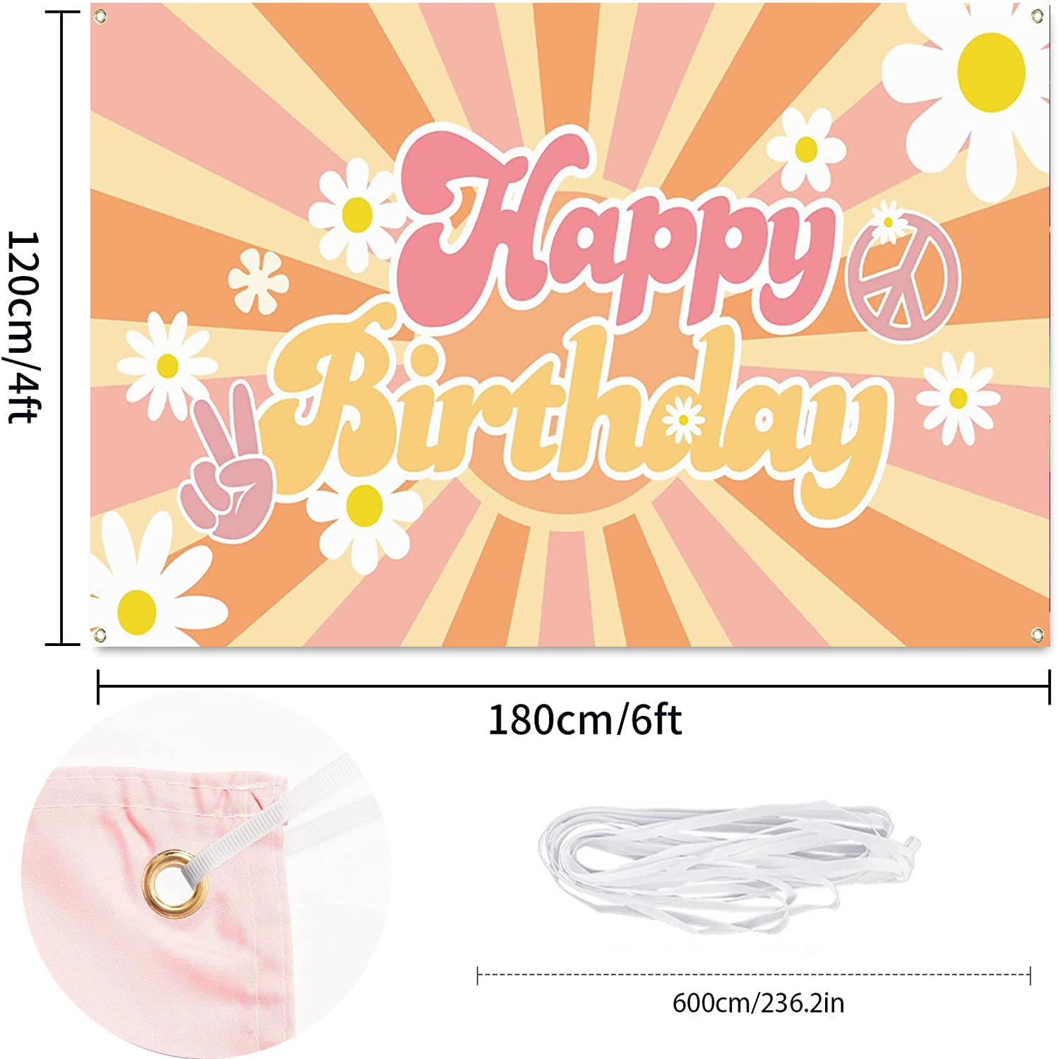 Daisy Birthday Decorations Hippie Retro Daisy 1st Birthday Banner Set ...