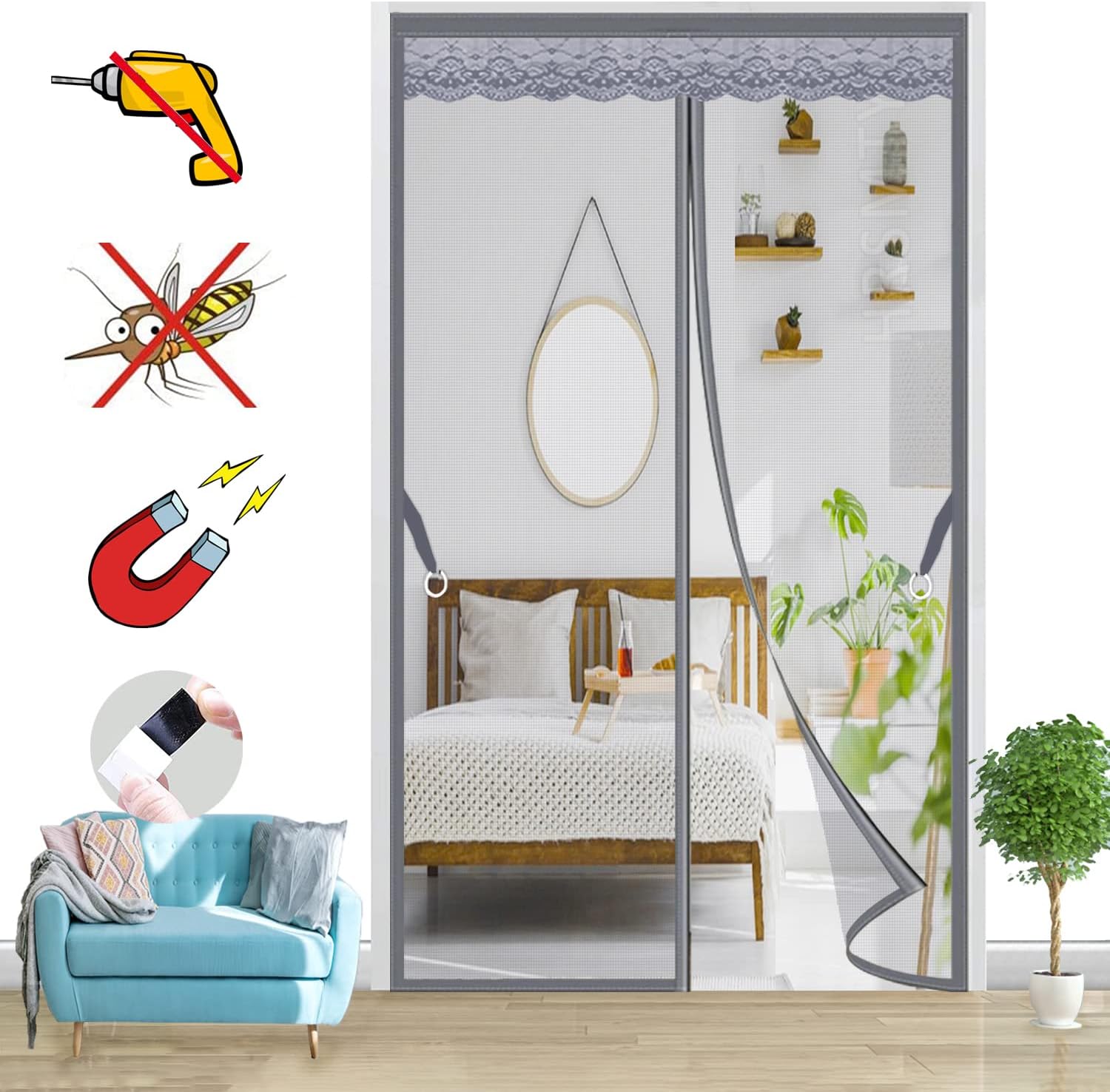 Magnetic Insect Screen Door, Self-Adhesive, Ultra-Fine Magnetic Mesh ...