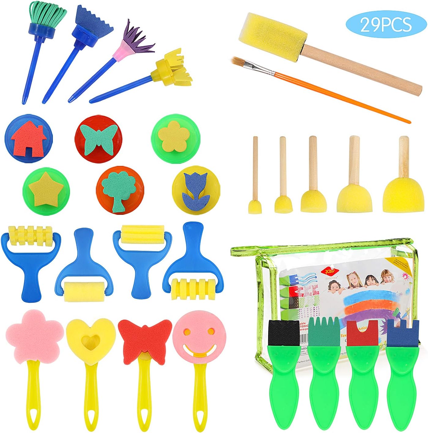 Dokpav 52 Stück Schwamm Pinsel Set Kinder, Kinder Malwerkzeuge Set ...