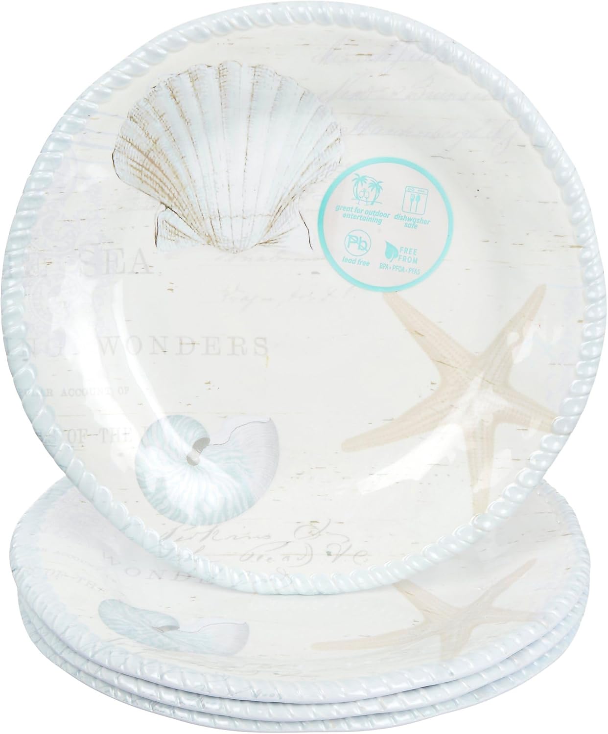 Amazon.com | Coastal Home 4 Pk Shell Dinner Plates One Size White ...